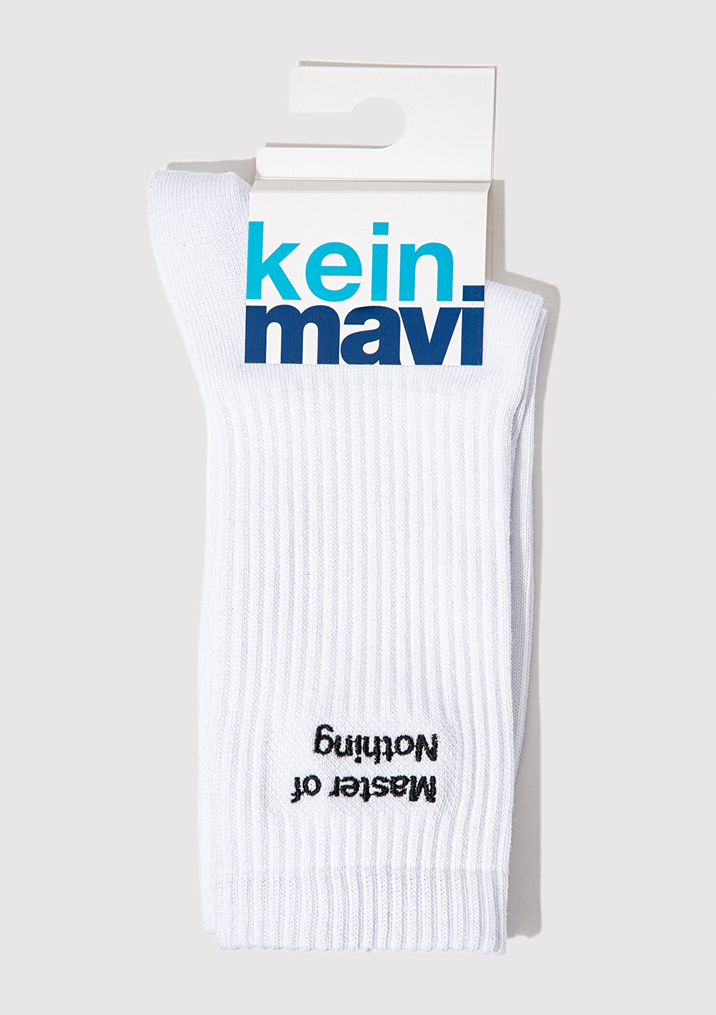 Master of Nothing Nakışlı Beyaz Soket Çorap - Mavi