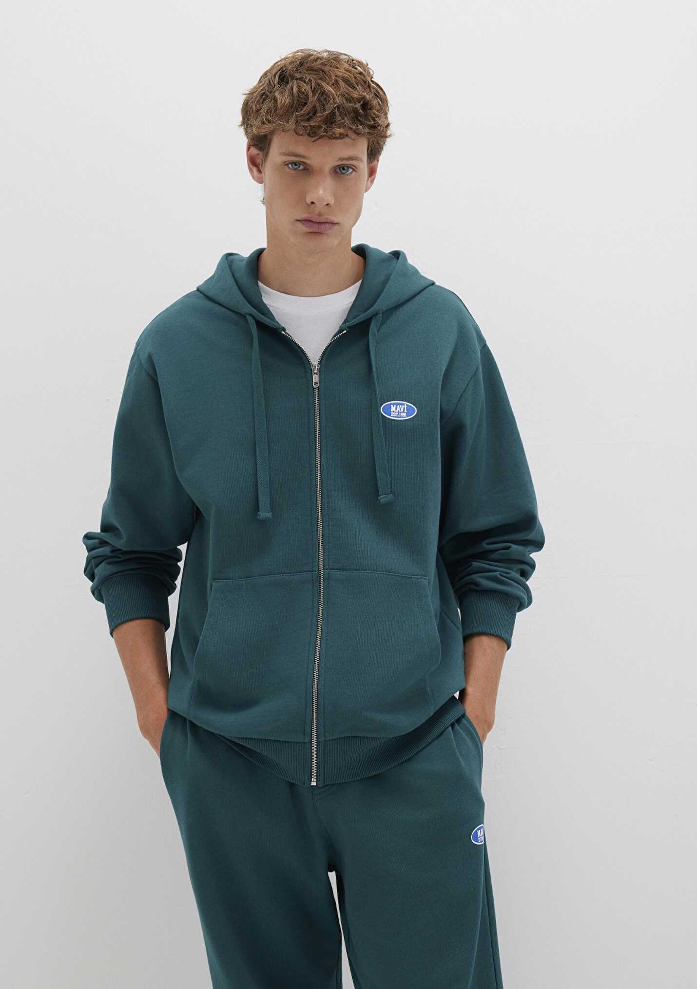 Erkek Kapüşonlu Fermuarlı Yeşil Sweatshirt