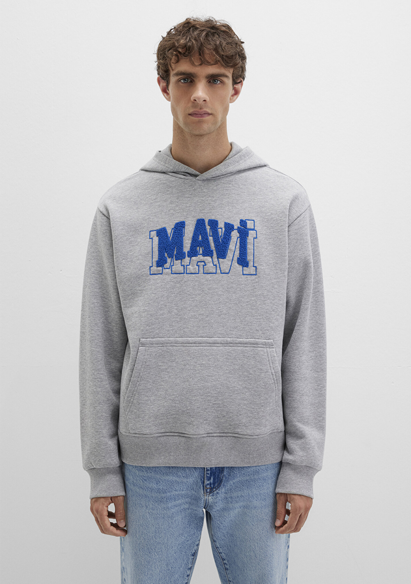 Erkek Mavi Logo Gri Sweatshirt