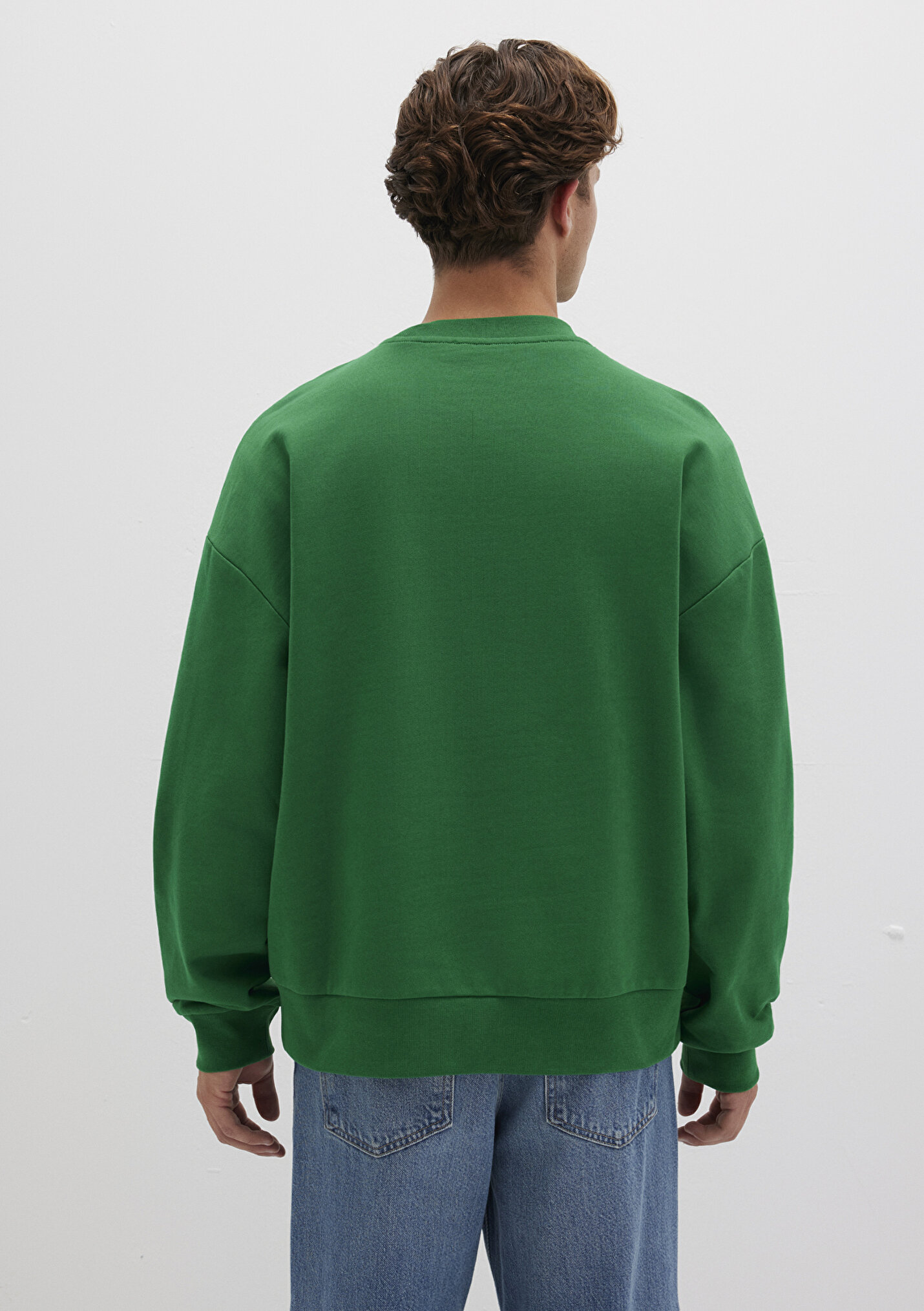 Outlet Erkek Silikon Logo Baskılı Yeşil Bisiklet Yaka Sweatshirt