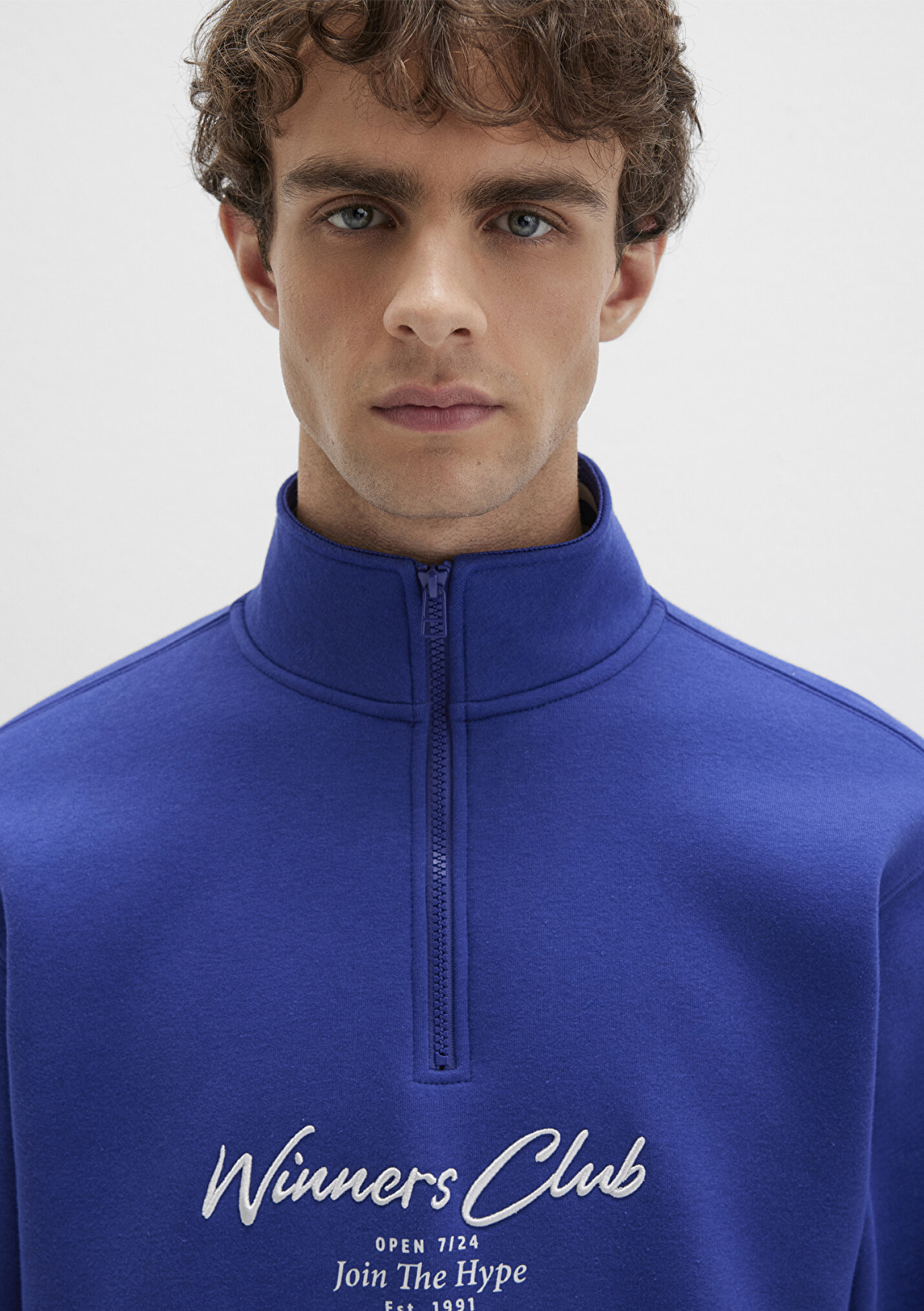 Outlet Erkek Winners Club Baskılı Mavi Polo Sweatshirt