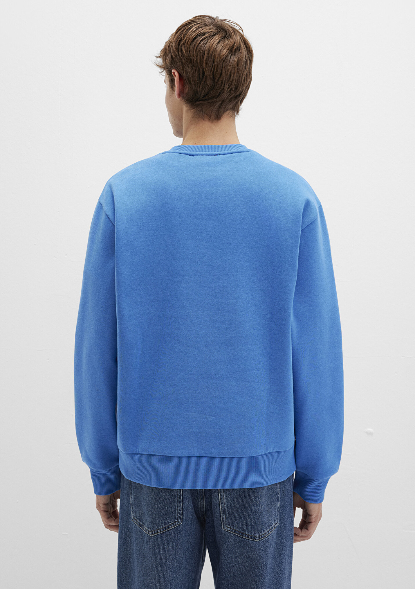 Outlet Erkek M Logo Nakış Detaylı Mavi Sweatshirt