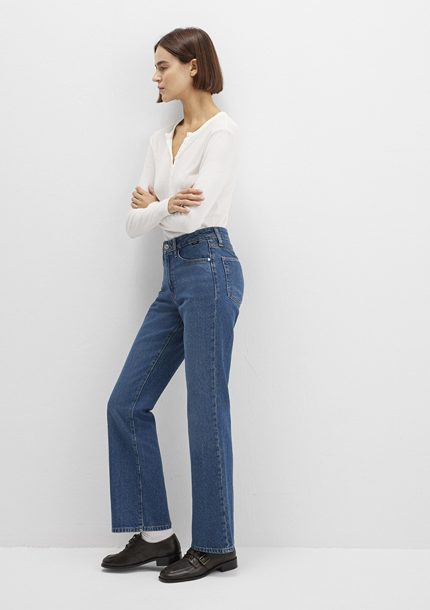 Outlet Kadın Miav Jeans 90lar Gölgeli Koyu Mavi Jean Pantolon
