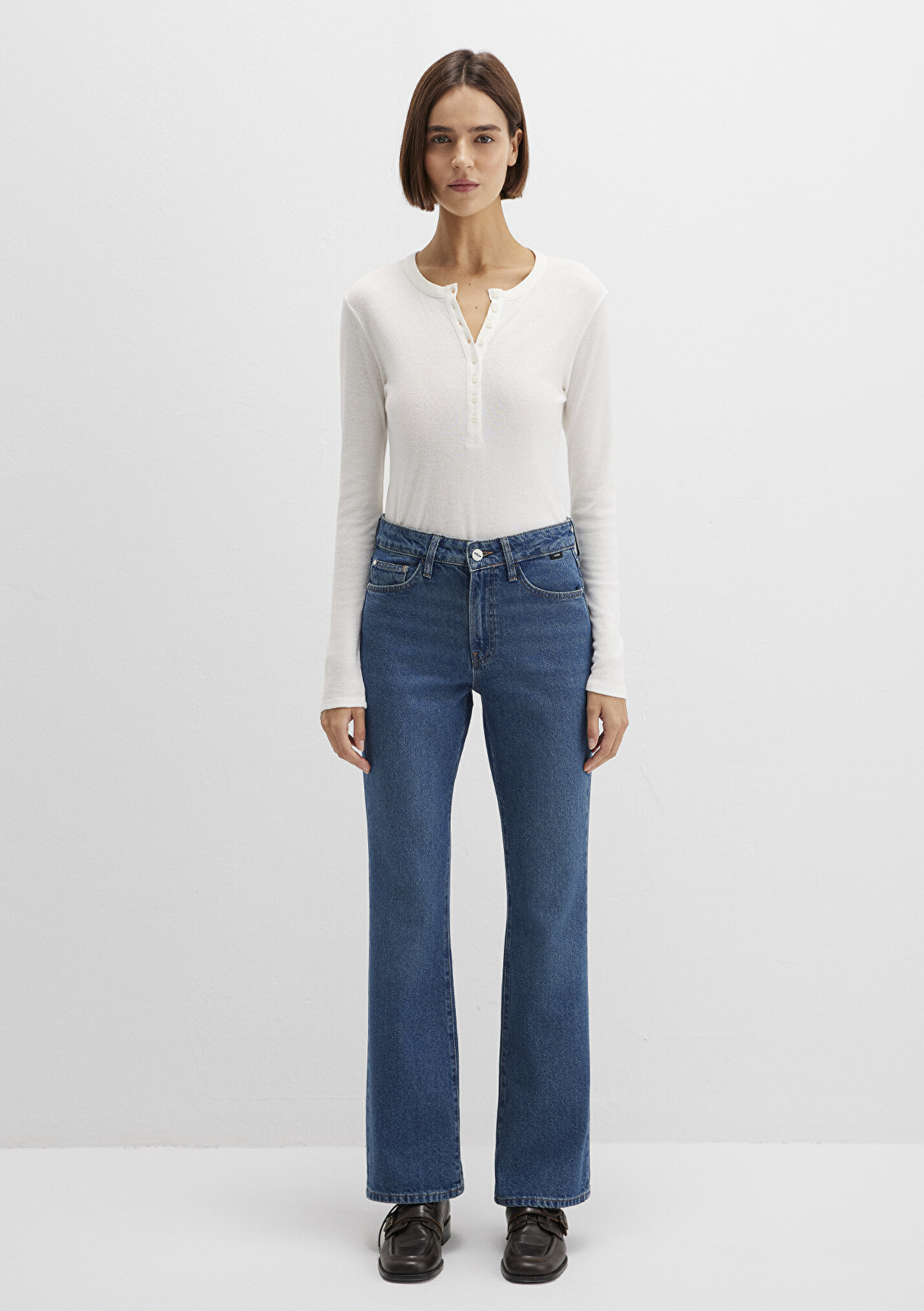 Outlet Kadın Miav Jeans 90lar Gölgeli Koyu Mavi Jean Pantolon