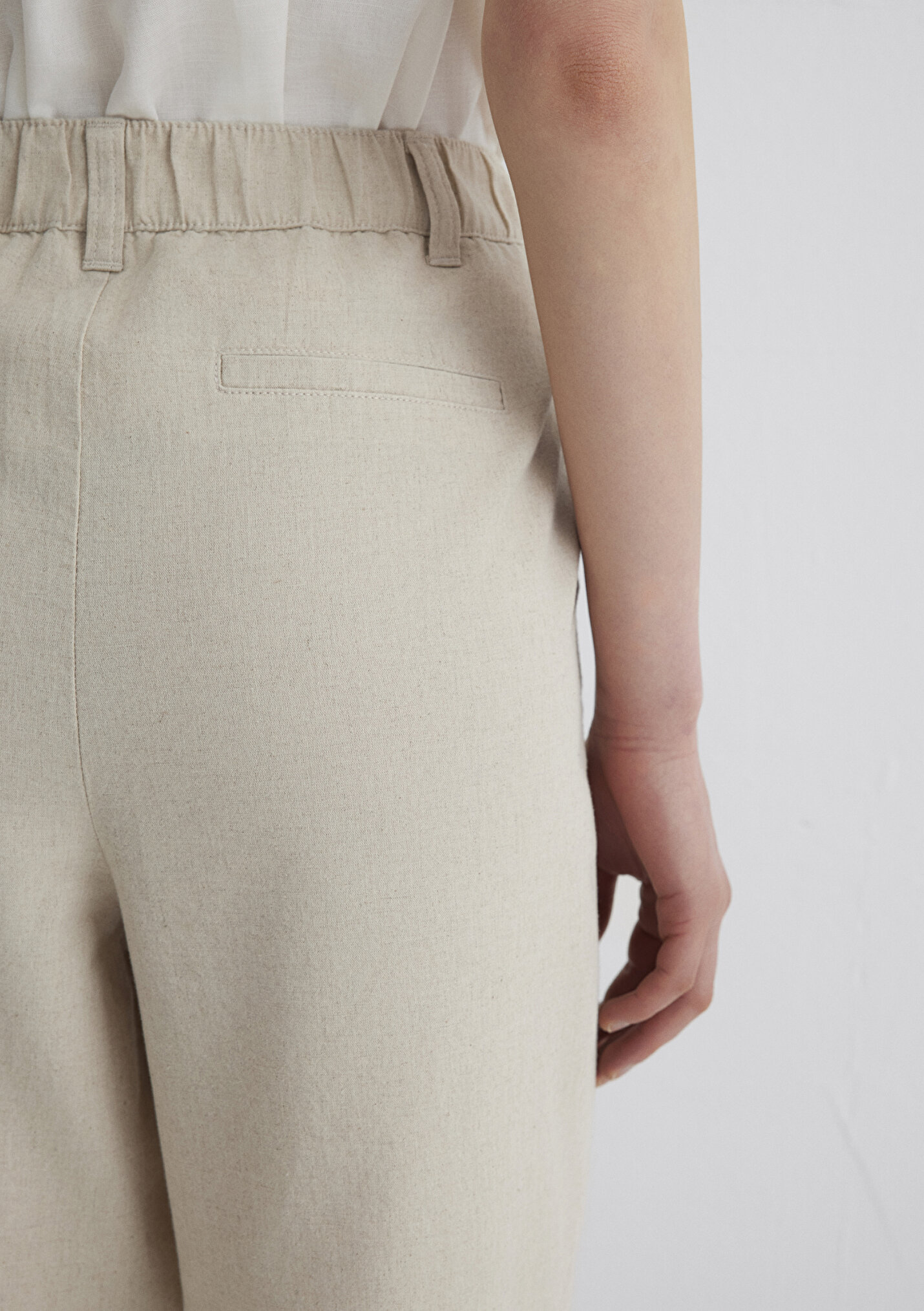 Outlet Kadın Keten Karışımlı Bej Pantolon