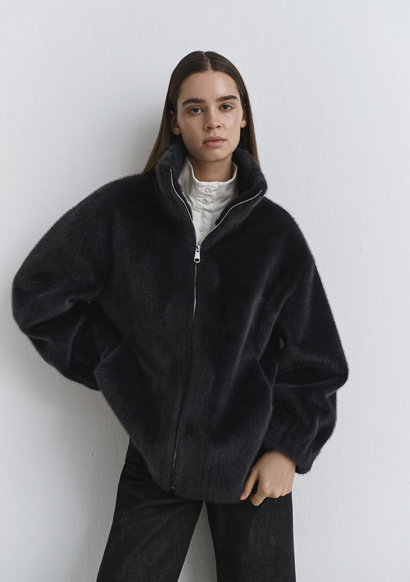 Kadın Antrasit Peluş Ceket