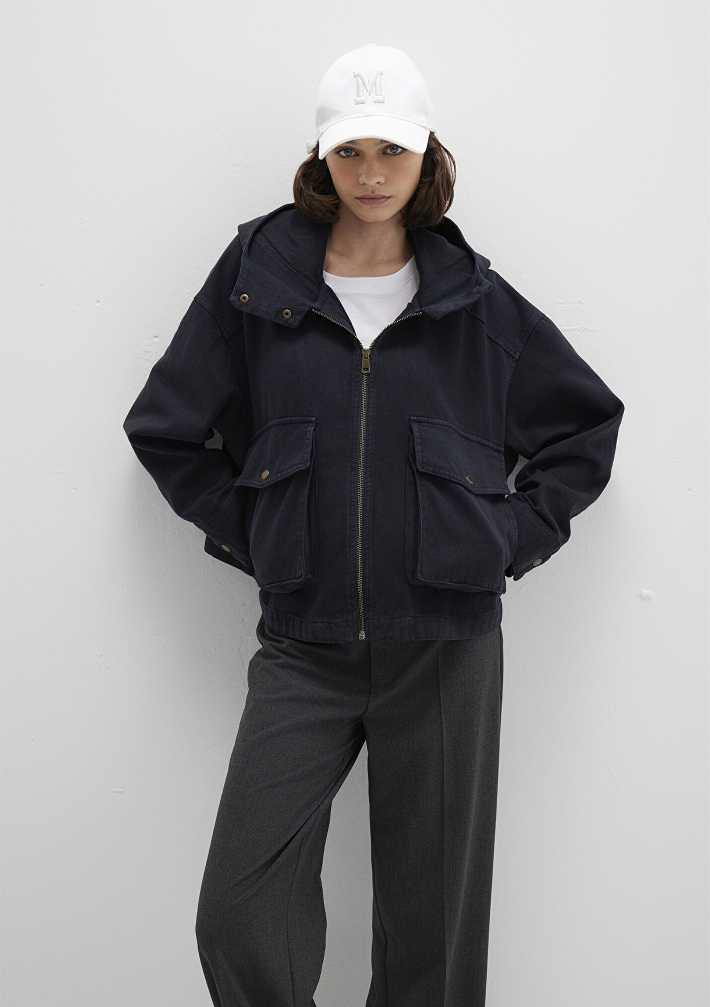 Kadın Cep Detaylı Antrasit Ceket