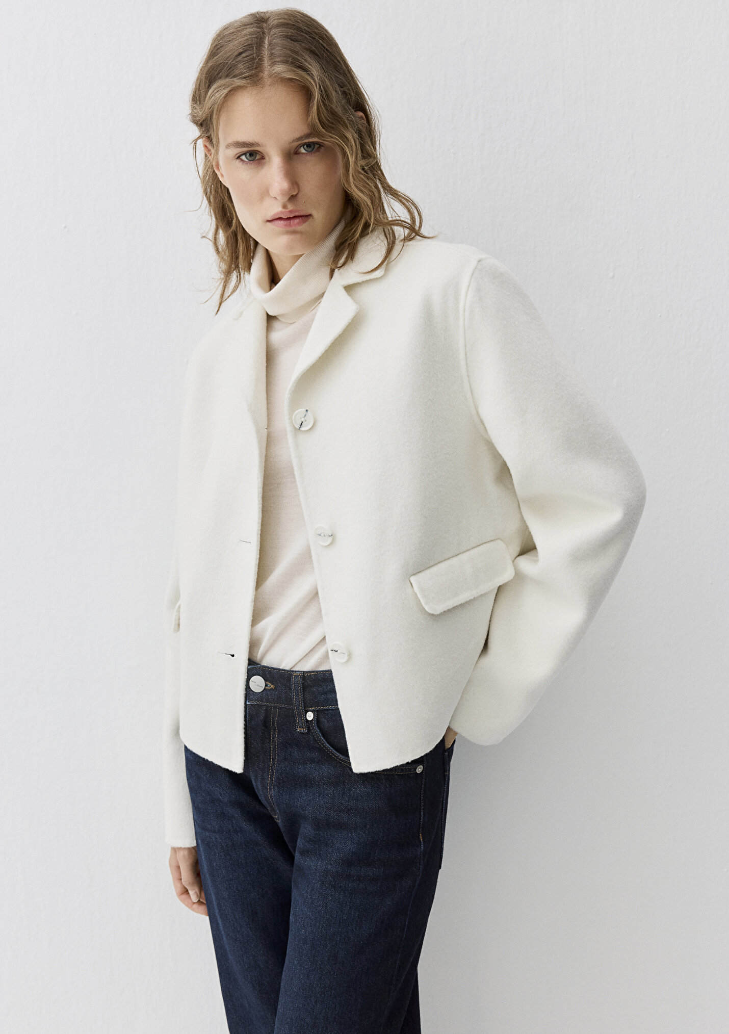 Kadın Yün Karışımlı Ekru Ceket