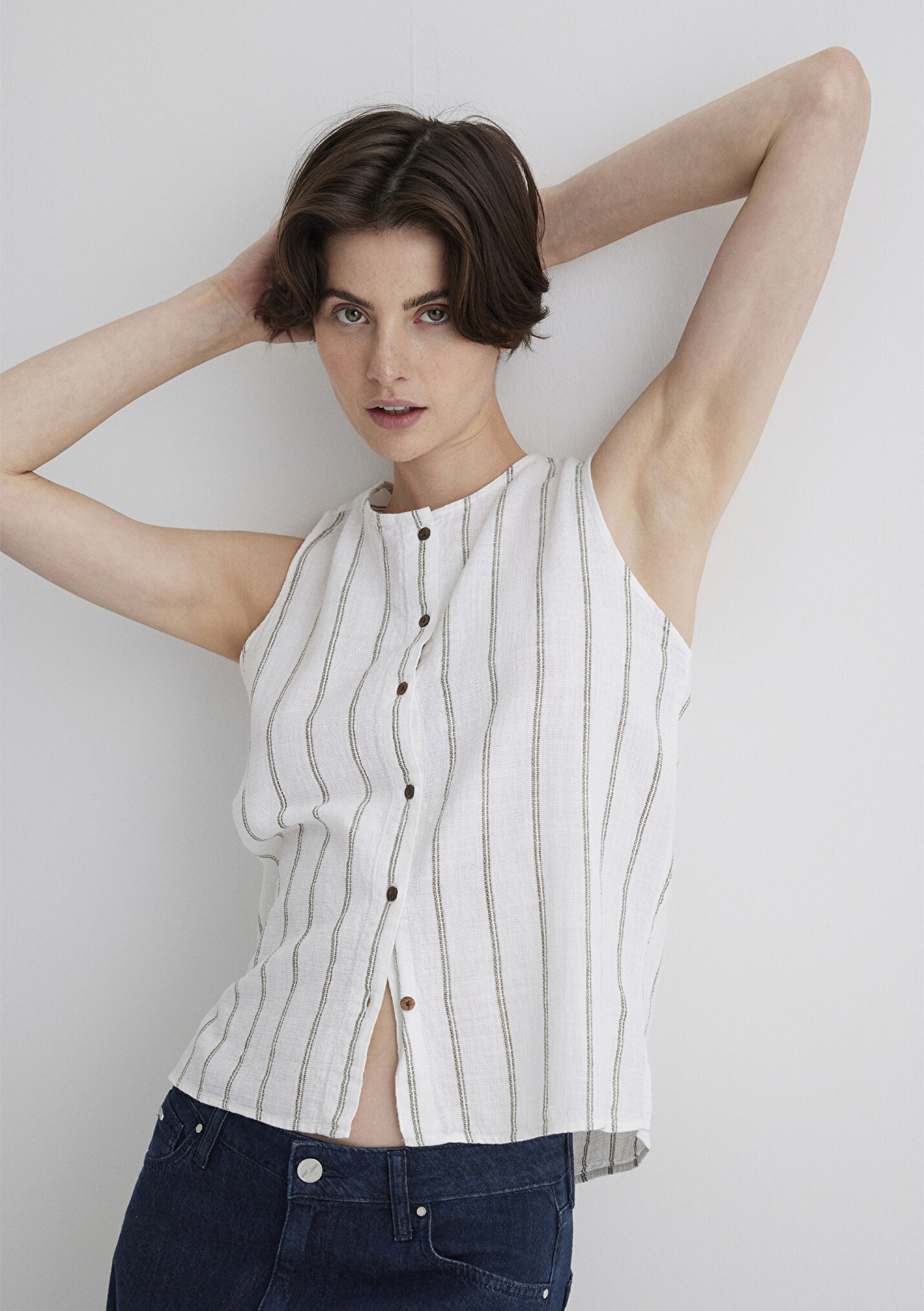 Kadın Kolsuz Çizgili Top