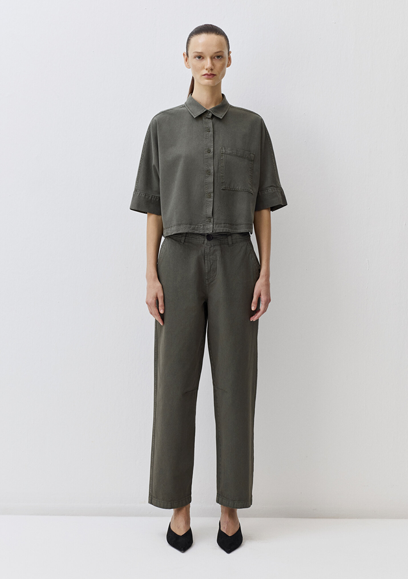 Kadın Yeşil Tencel TM Lyocell Karışımlı Gömlek