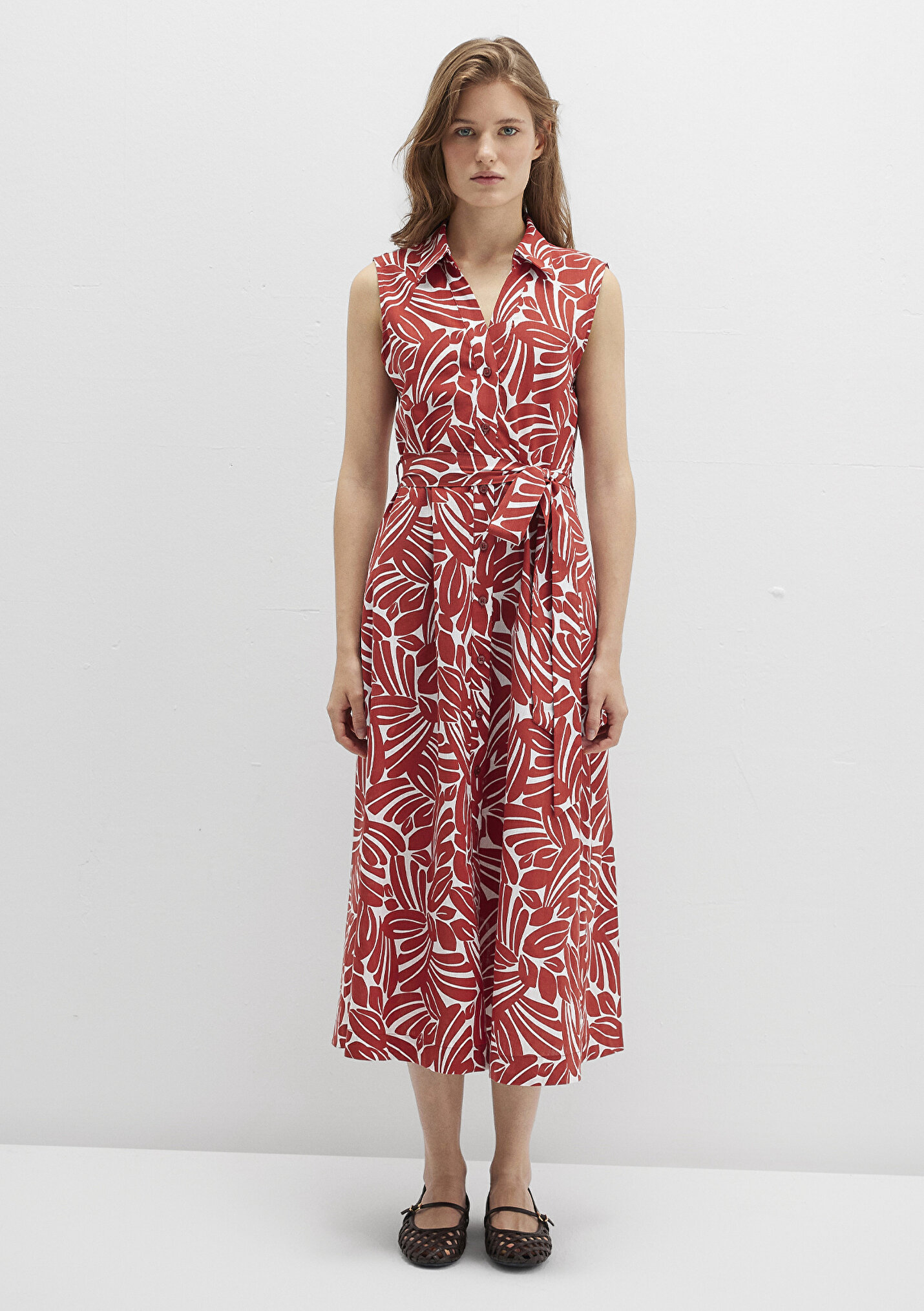 Outlet Kadın Baskılı Kırmızı Uzun Elbise