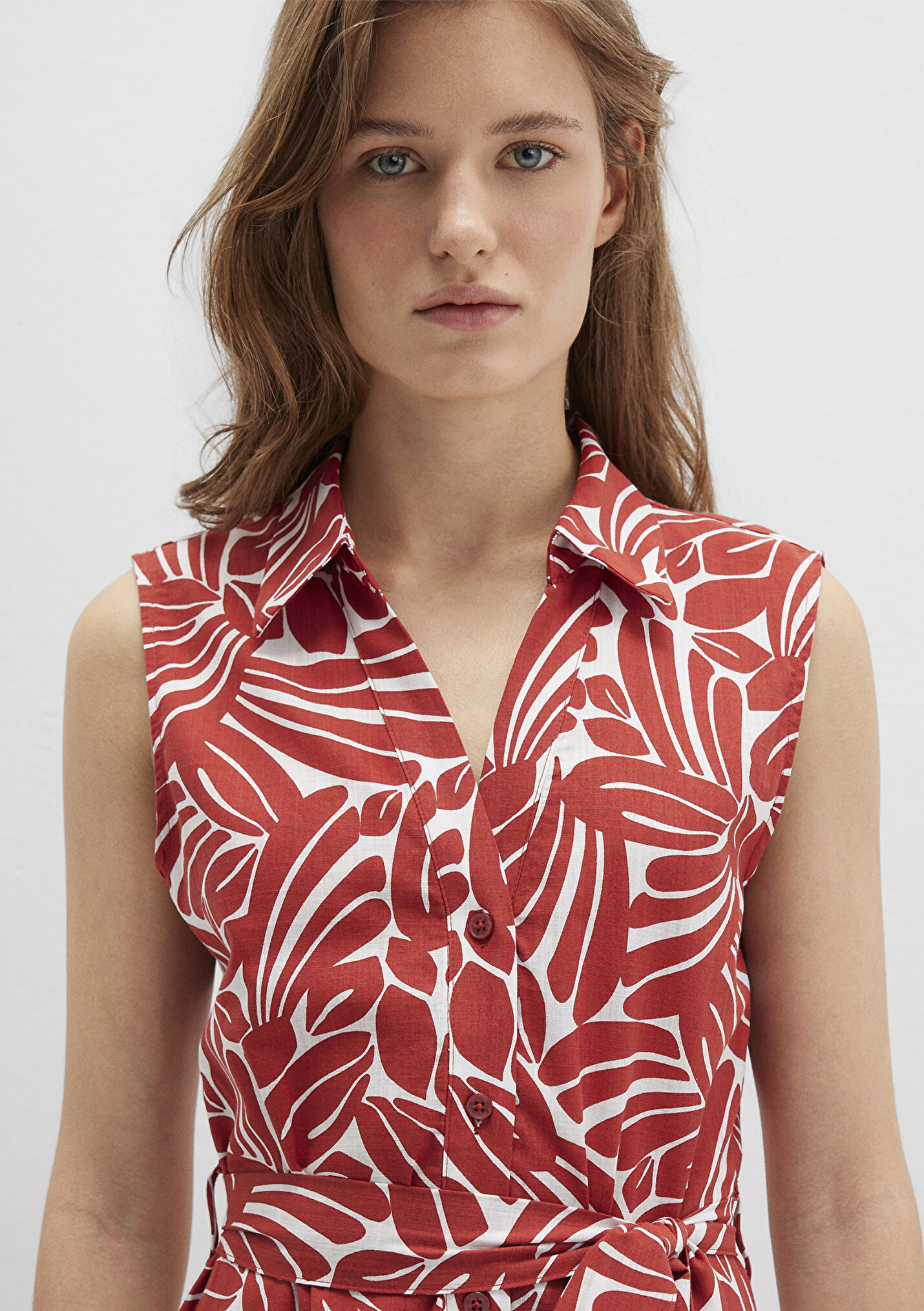 Outlet Kadın Baskılı Kırmızı Uzun Elbise