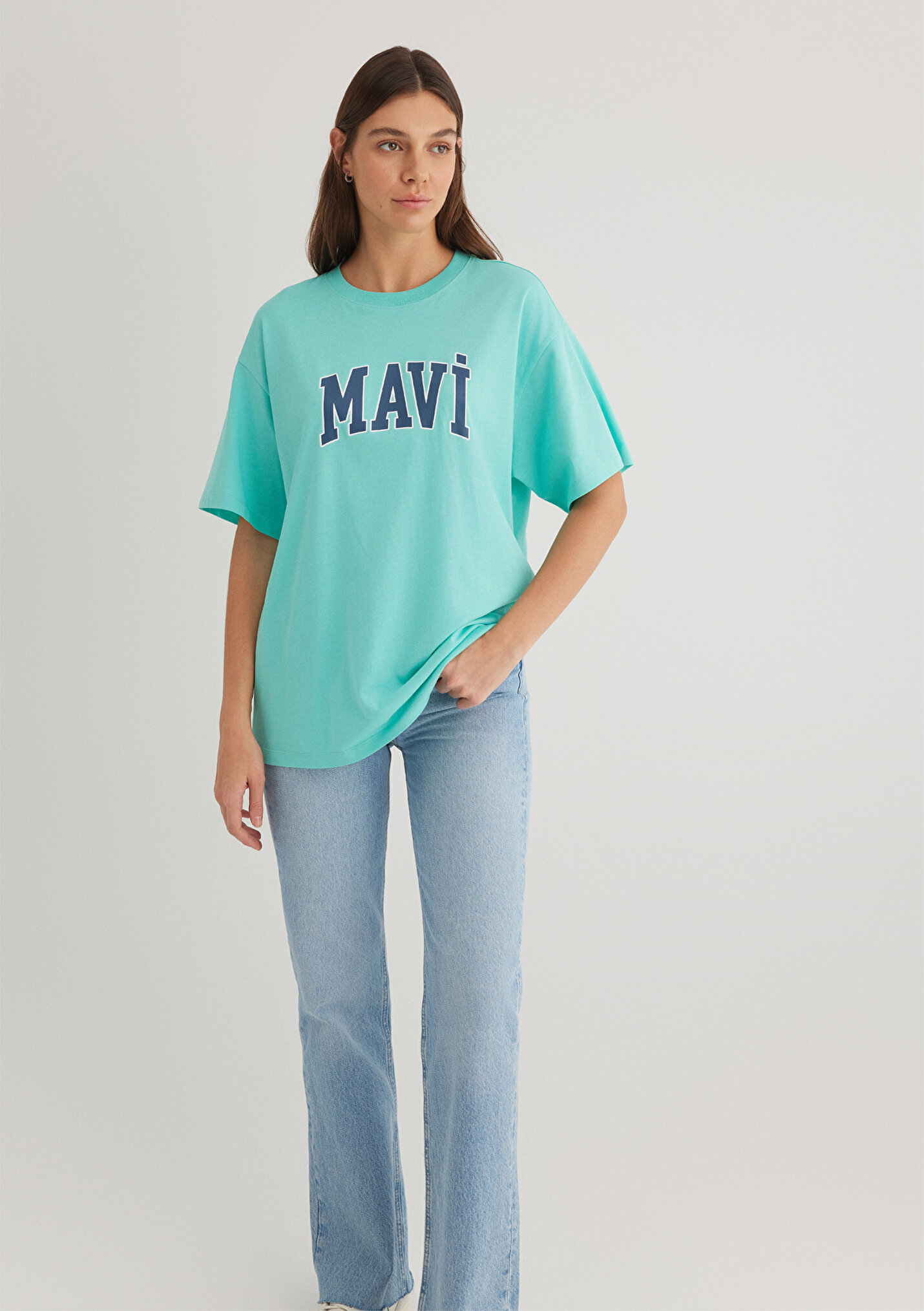 Mavi Logo Baskılı Mavi Tişört - Mavi