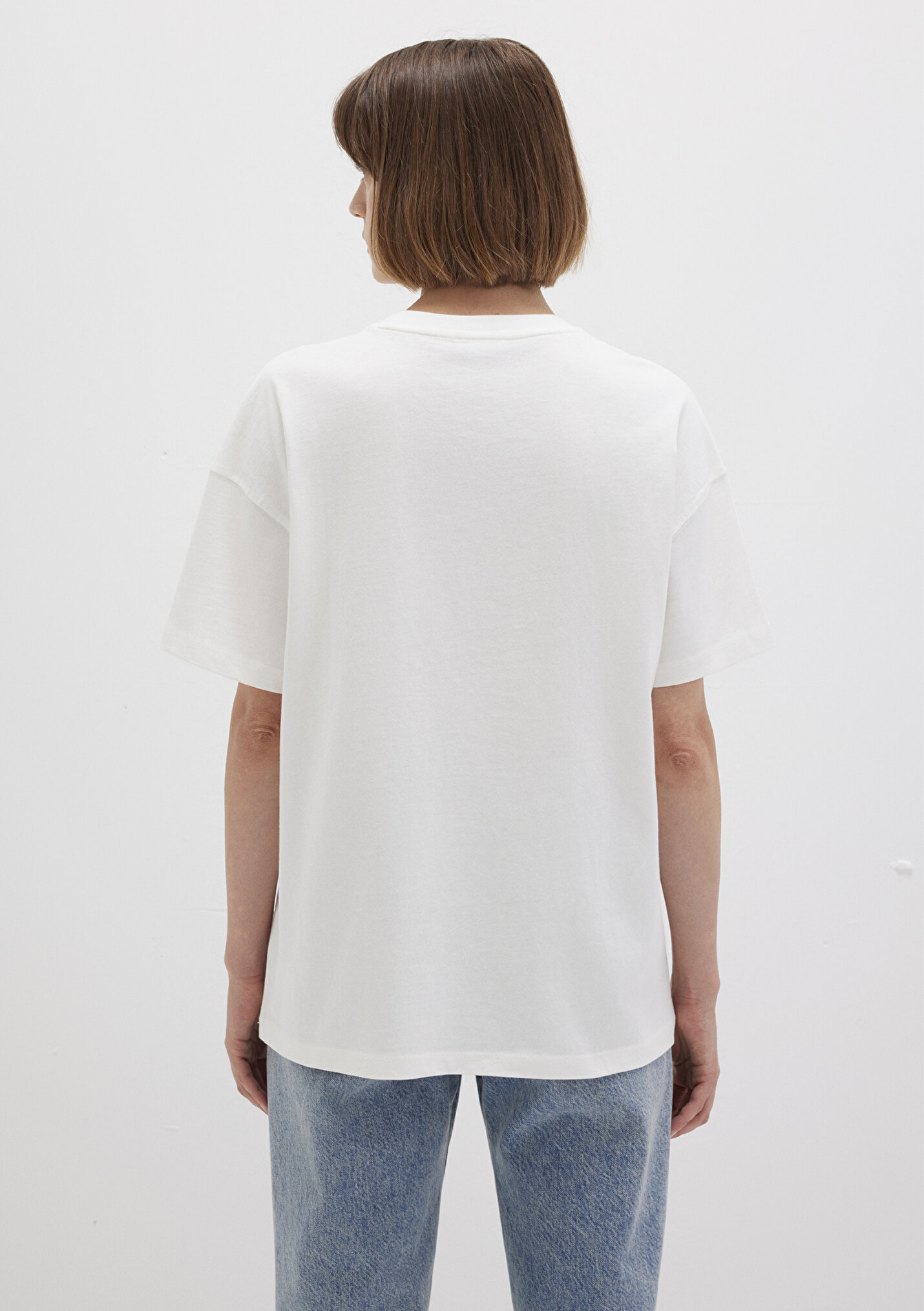 Kadın Mavi Logo Baskılı Beyaz Tişört