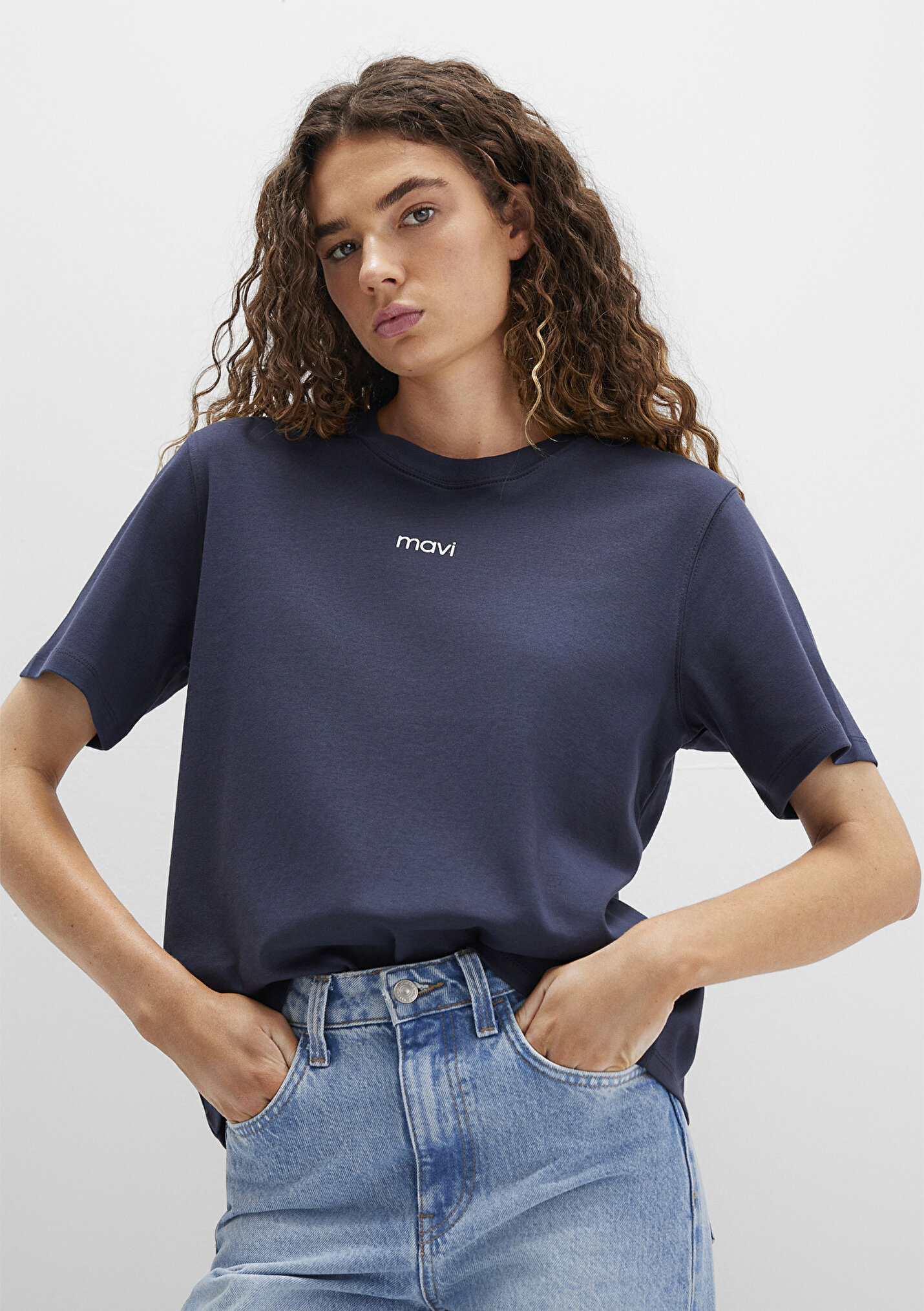 Mavi Logo Baskılı Mavi Tişört - Mavi