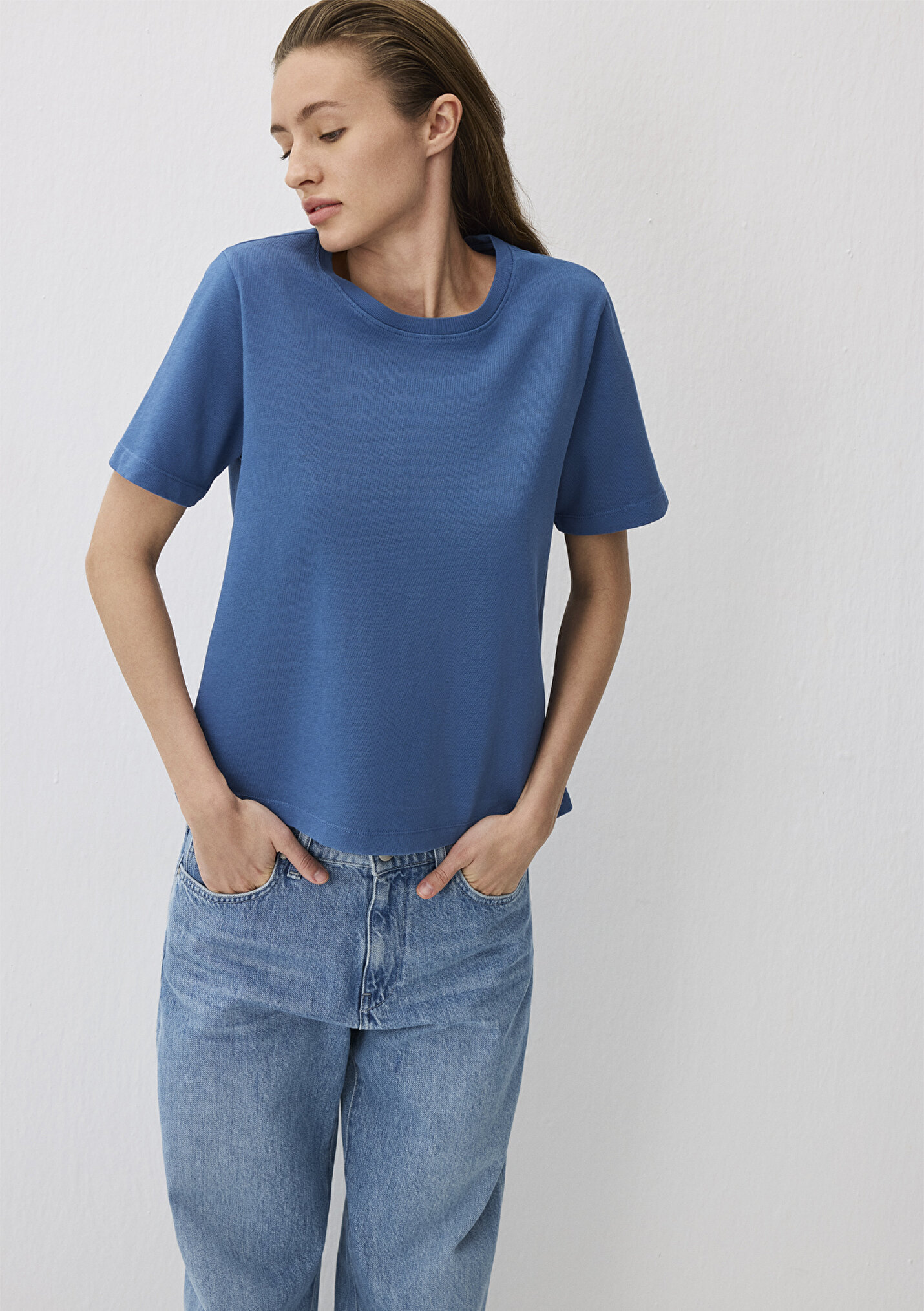 Outlet Kadın Mavi Basic Tişört