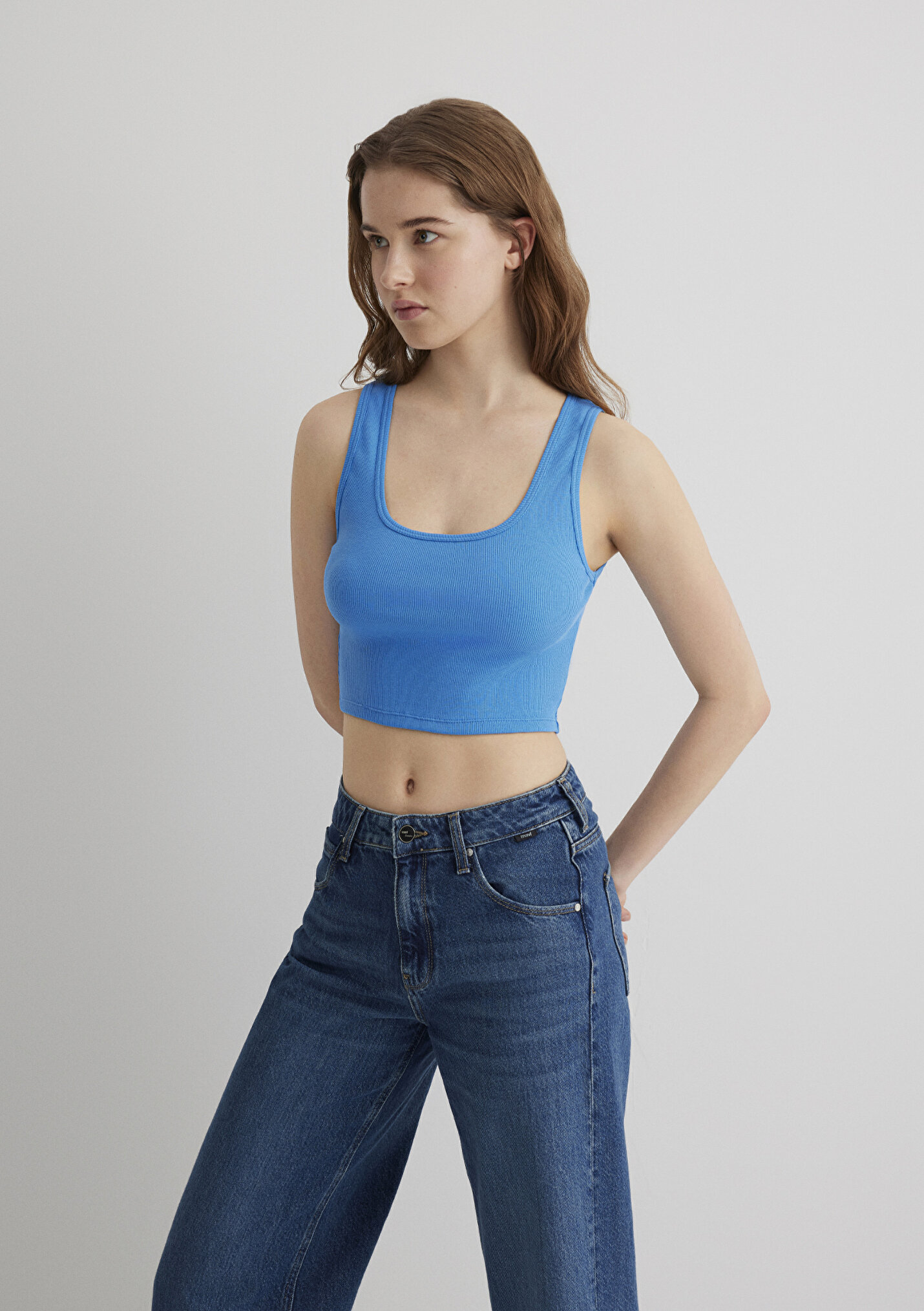 Outlet Kadın Mavi Basic Crop Atlet