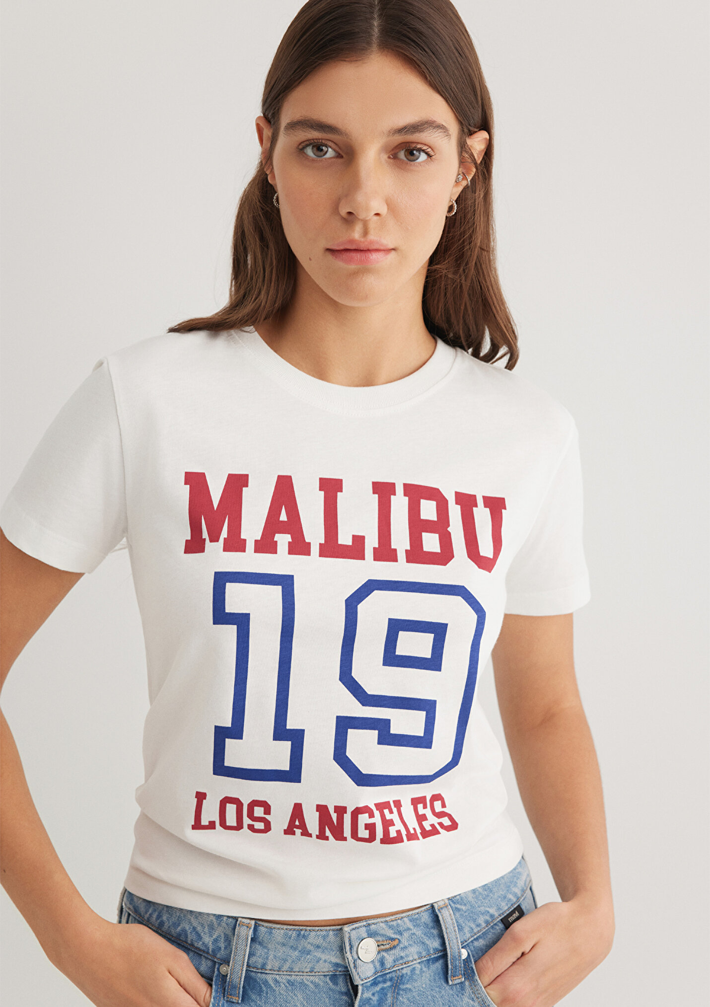 Outlet Kadın Malibu Baskılı Ekru Tişört