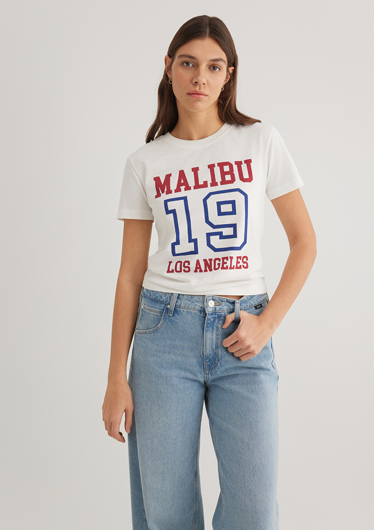 Outlet Kadın Malibu Baskılı Ekru Tişört