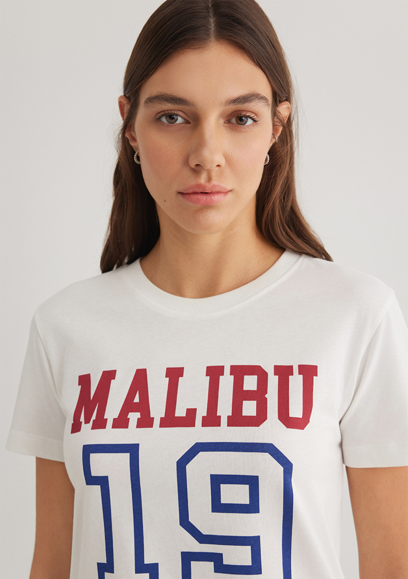 Outlet Kadın Malibu Baskılı Ekru Tişört