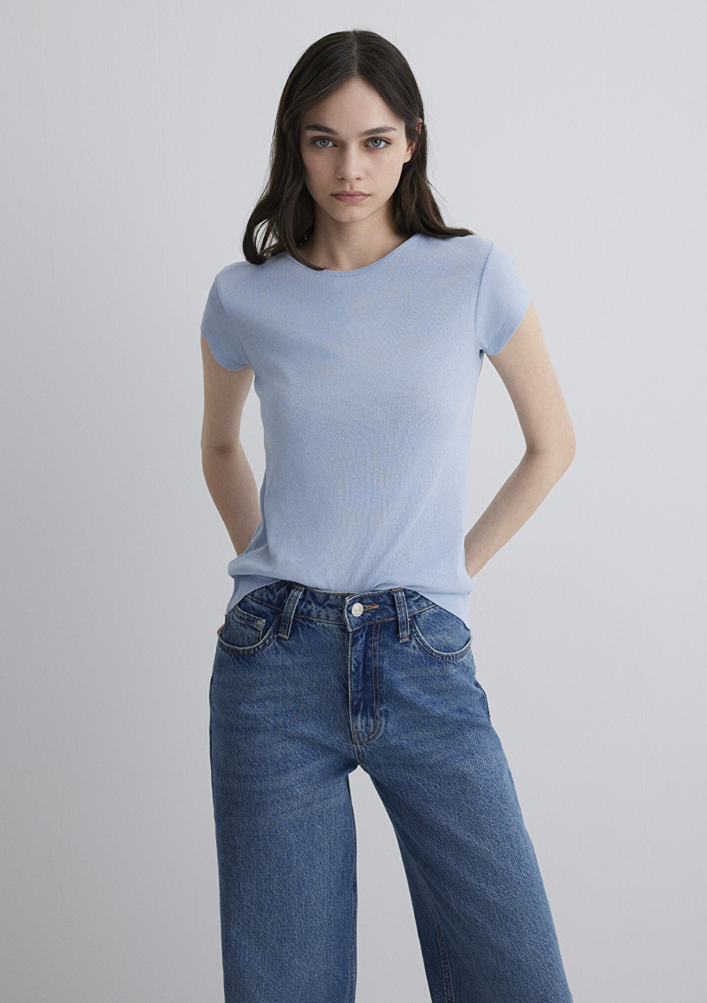 Outlet Kadın Mavi Basic Tişört