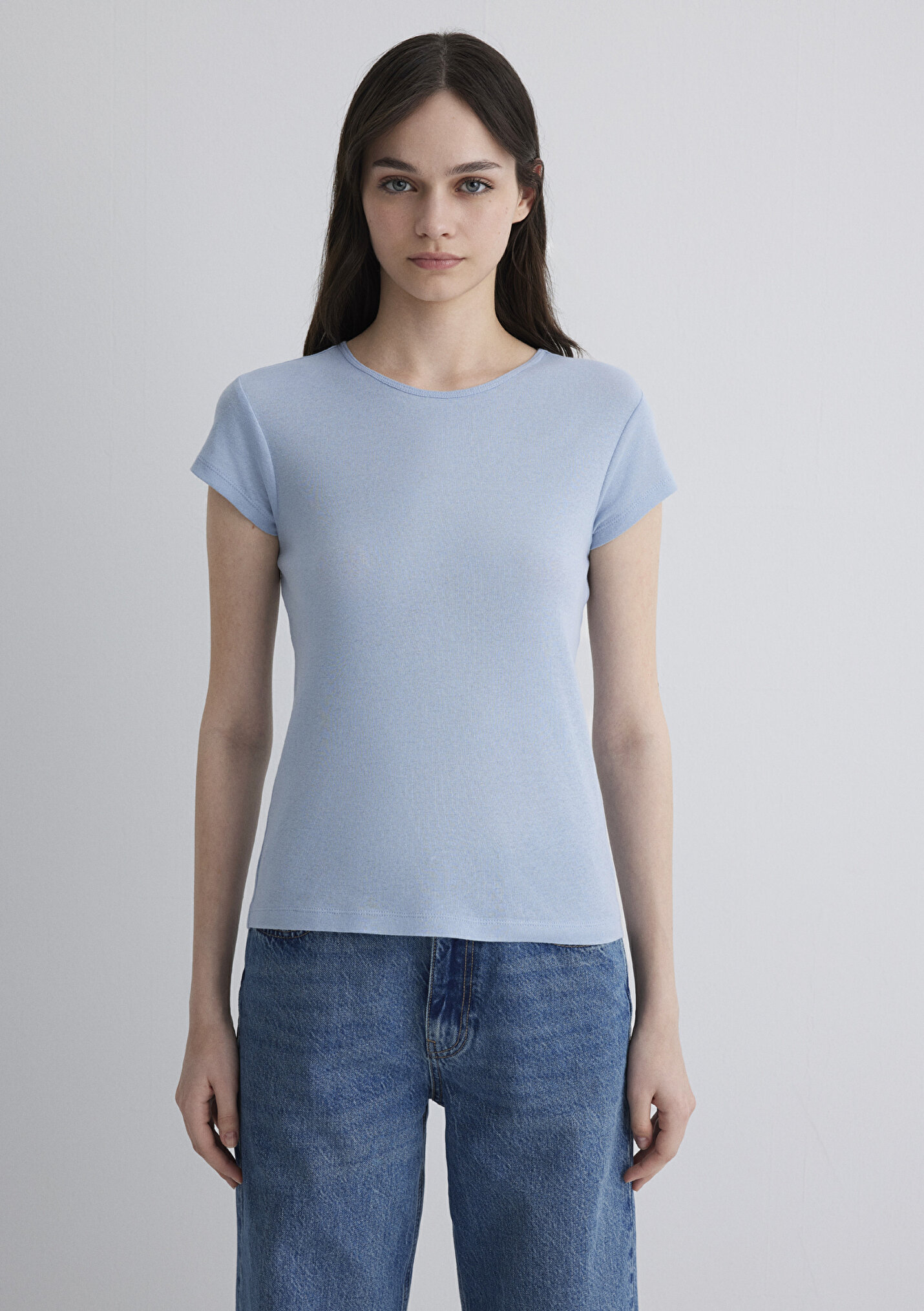 Outlet Kadın Mavi Basic Tişört