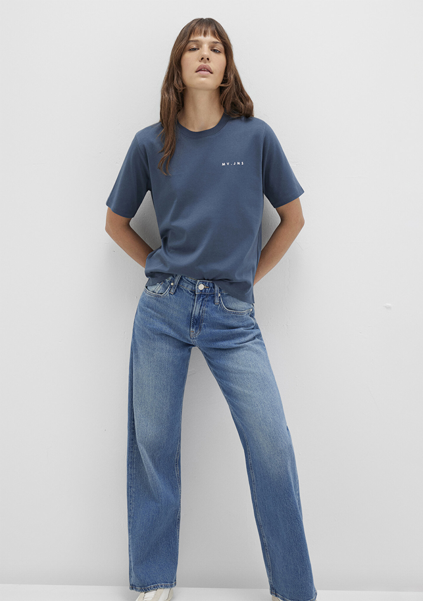 Kadın MV Baskılı İnterlok Lacivert Tişört