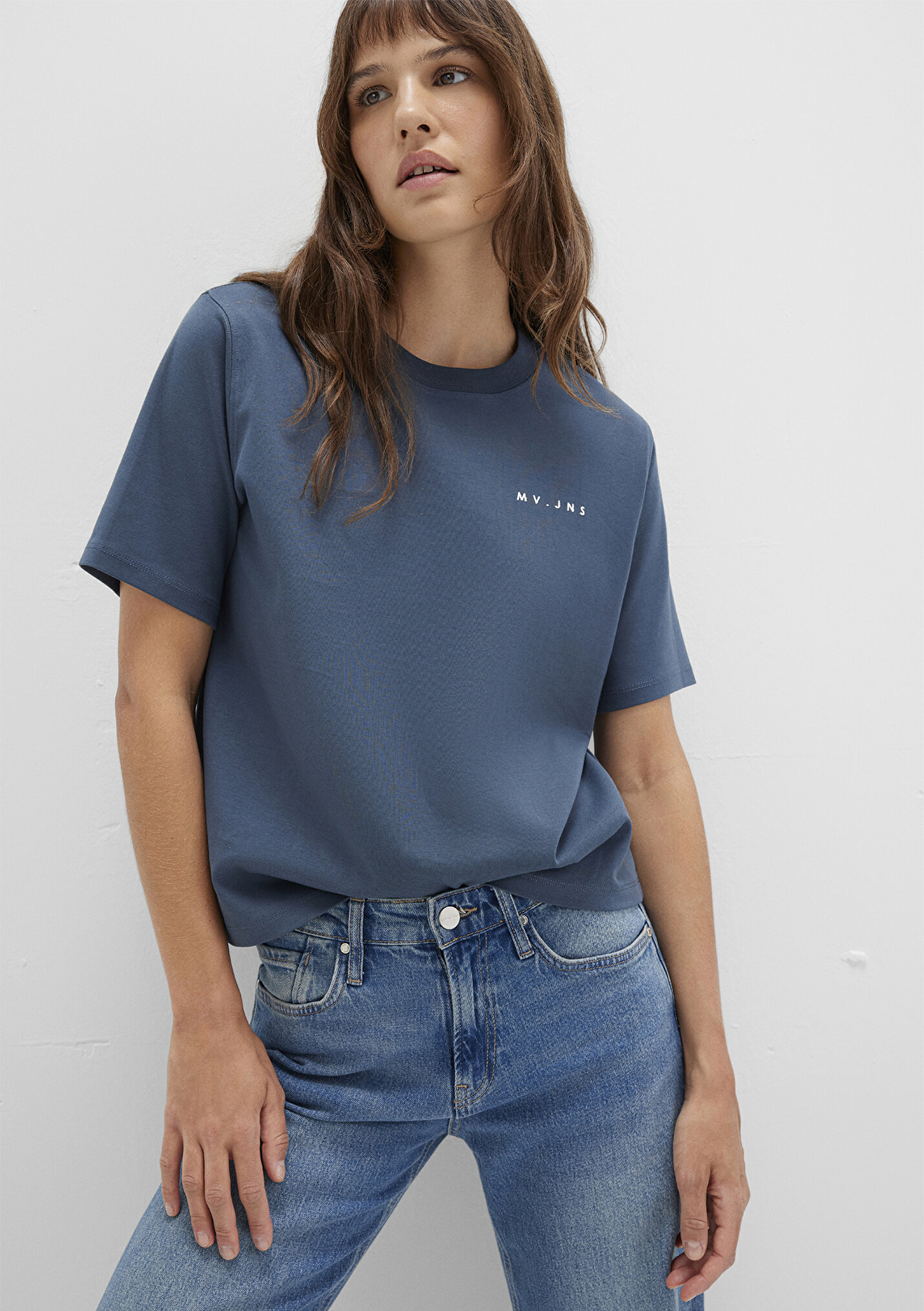 Kadın MV Baskılı İnterlok Lacivert Tişört
