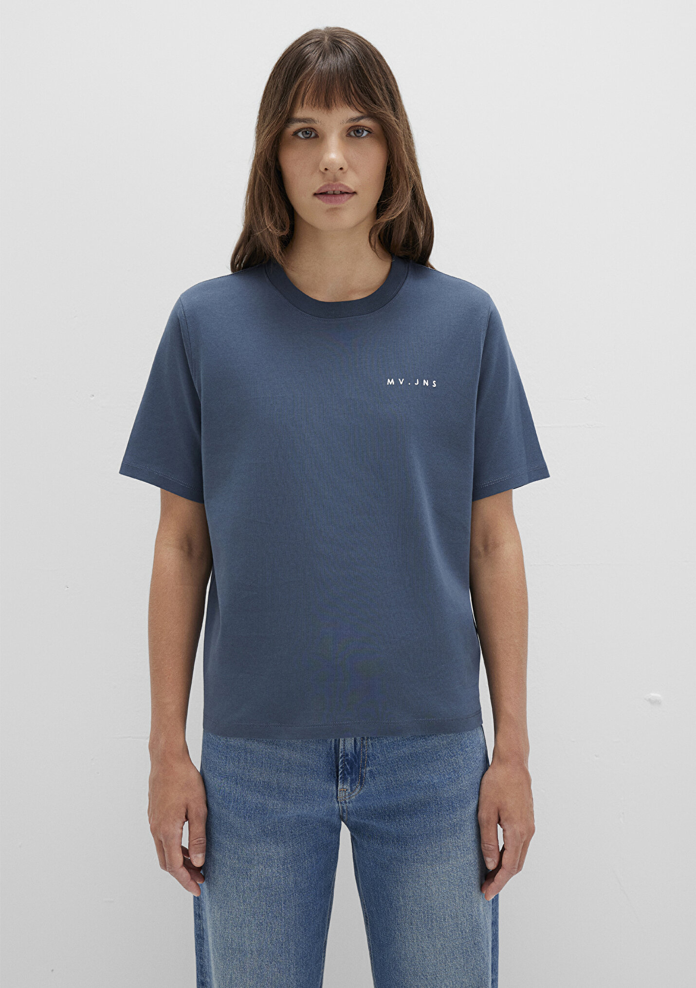 Kadın MV Baskılı İnterlok Lacivert Tişört