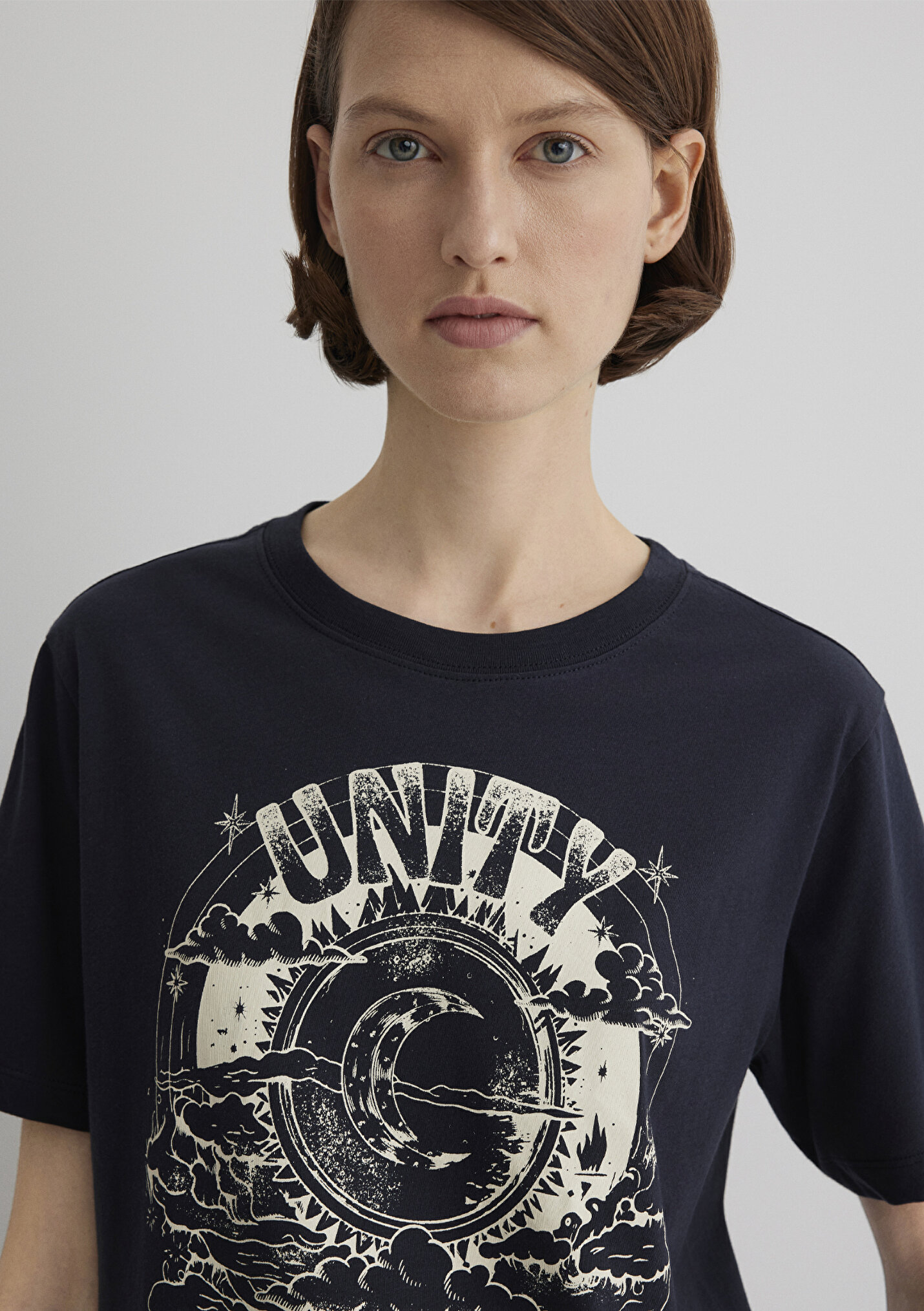 Kadın Astroloji Baskılı Antrasit Tişört