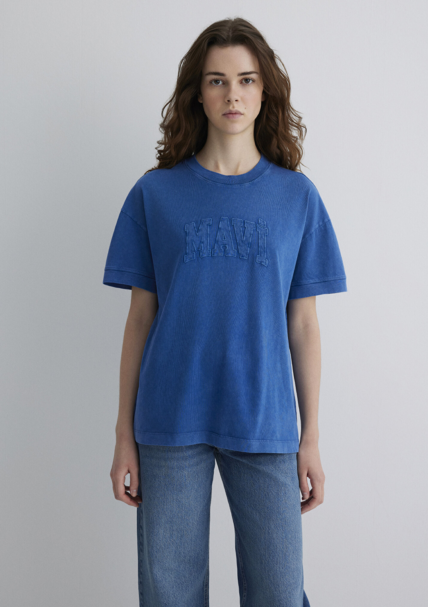 Outlet Kadın Mavi Baskılı Mavi Tişört