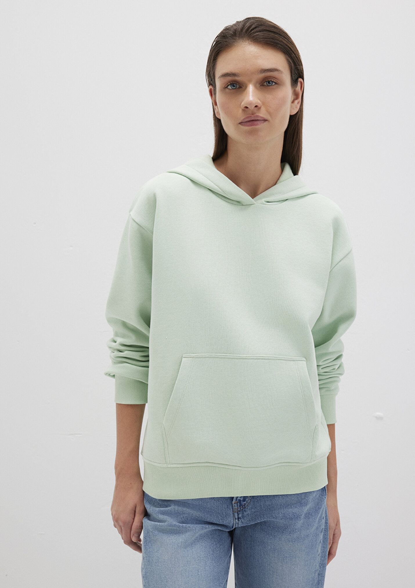 Kadın Kapüşonlu Yeşil Basic Sweatshirt