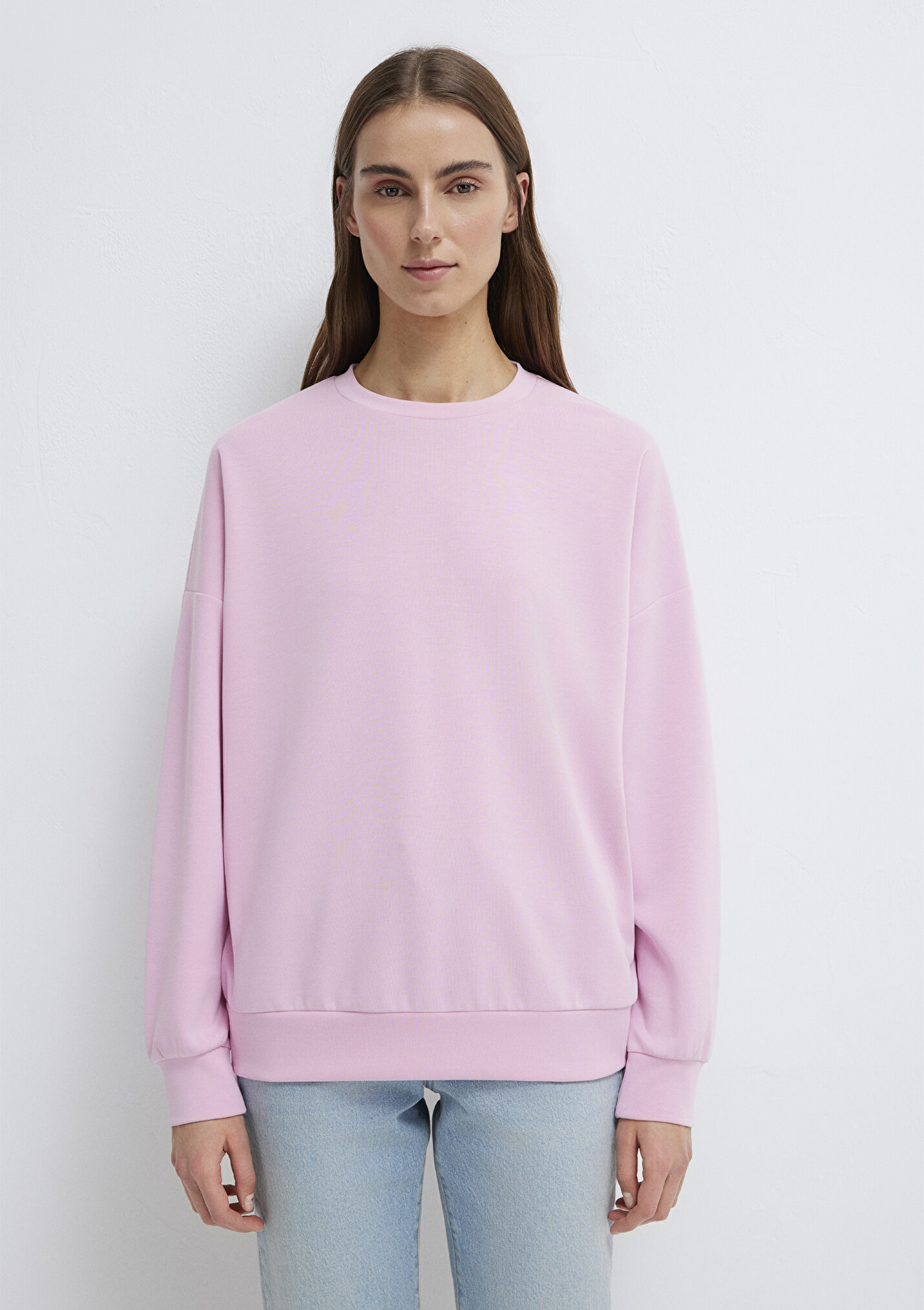 Lux Touch TENCEL TM Bisiklet Yaka Pembe Modal Sweatshirt - Mavi