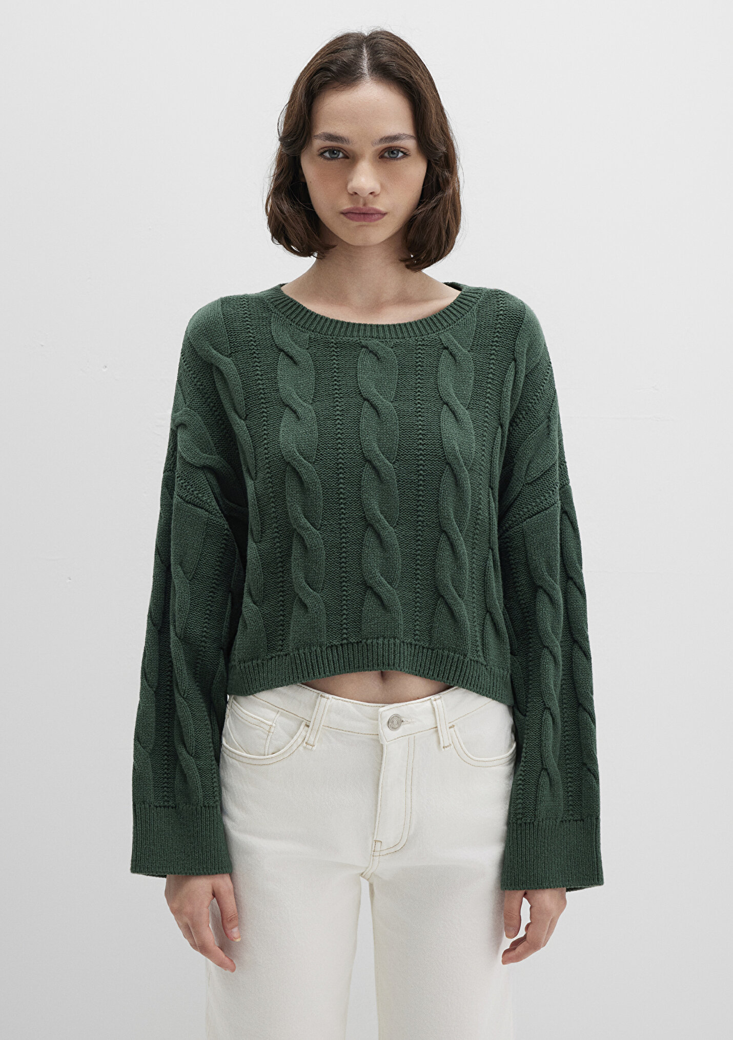 Kadın Bisiklet Yaka Yeşil Kazak