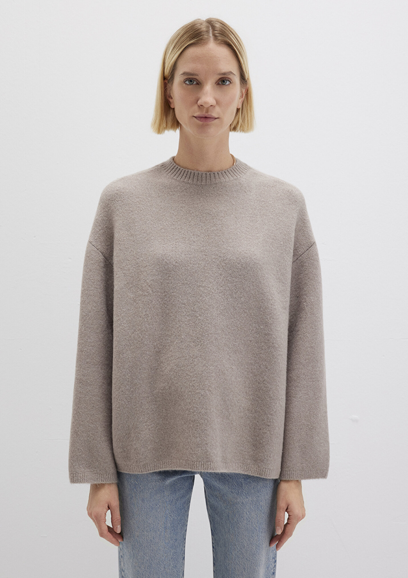 Kadın Yün Karışımlı Bisiklet Yaka Bej Kazak