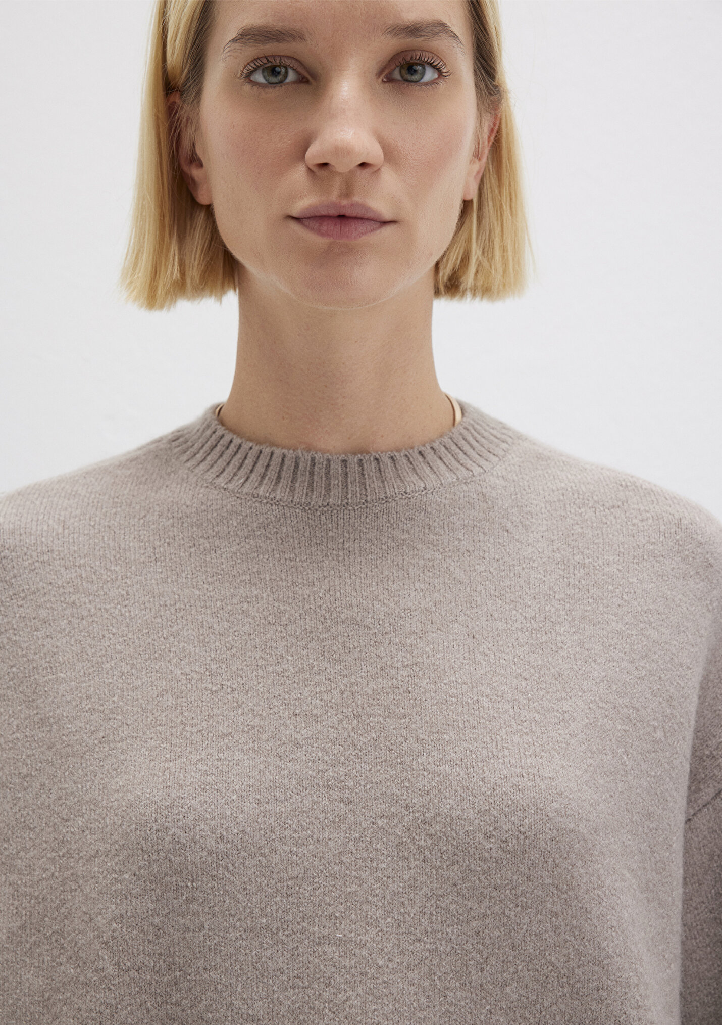 Kadın Yün Karışımlı Bisiklet Yaka Bej Kazak