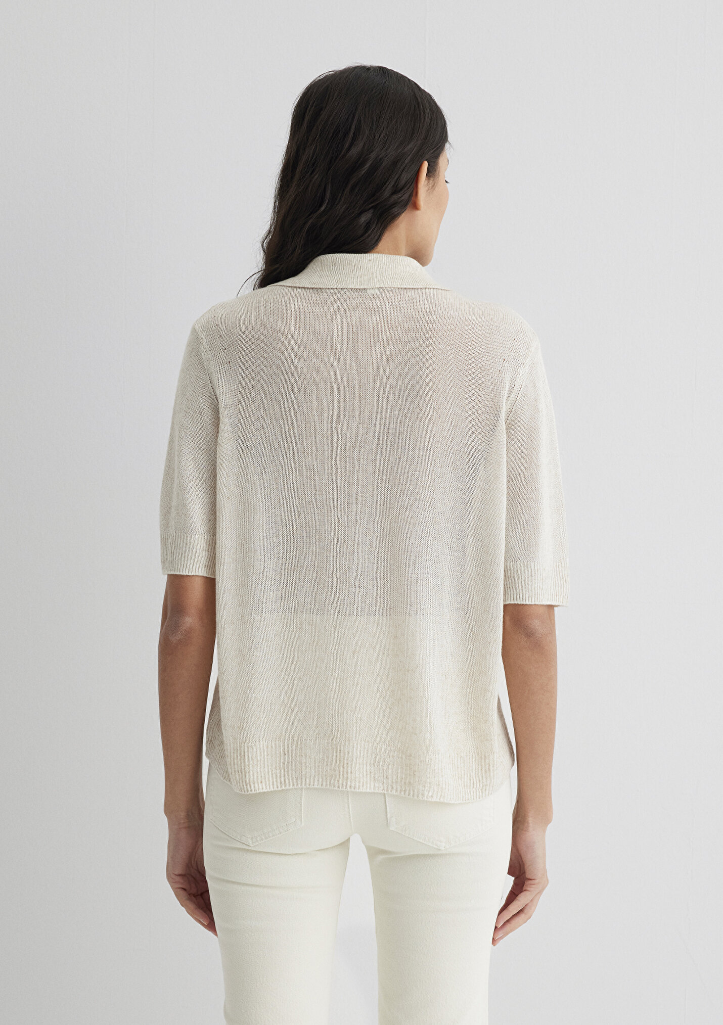 Outlet Kadın Keten Karışımlı Bej Triko Polo