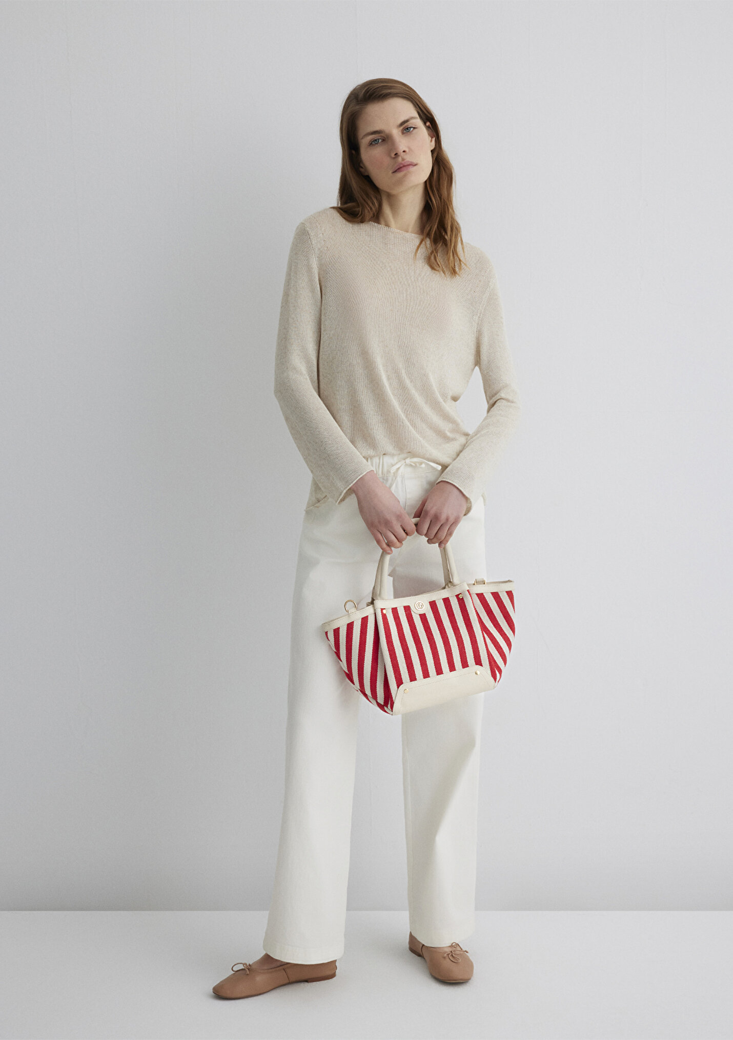 Outlet Kadın Kırmızı Çizgili Omuz Çantası