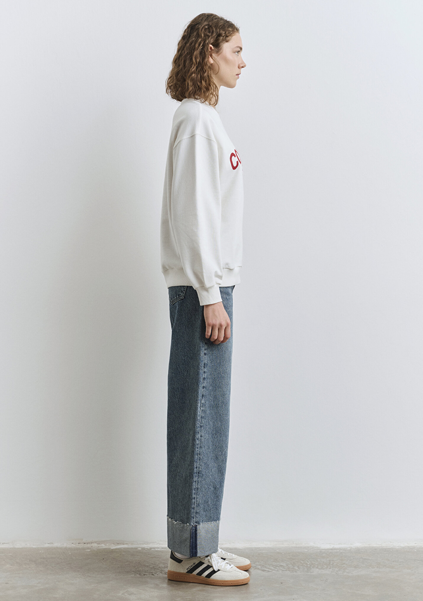 Outlet Kadın Mavi Collection Baskılı Ekru Sweatshirt