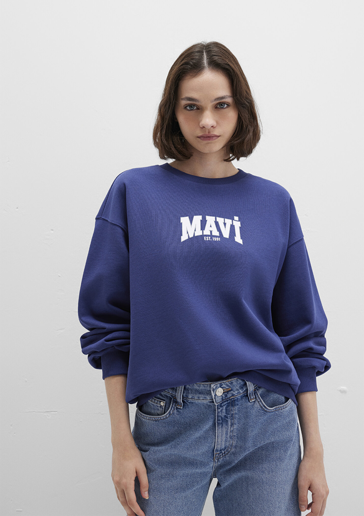 Kadın Mavi Logo Baskılı Lacivert Sweatshirt