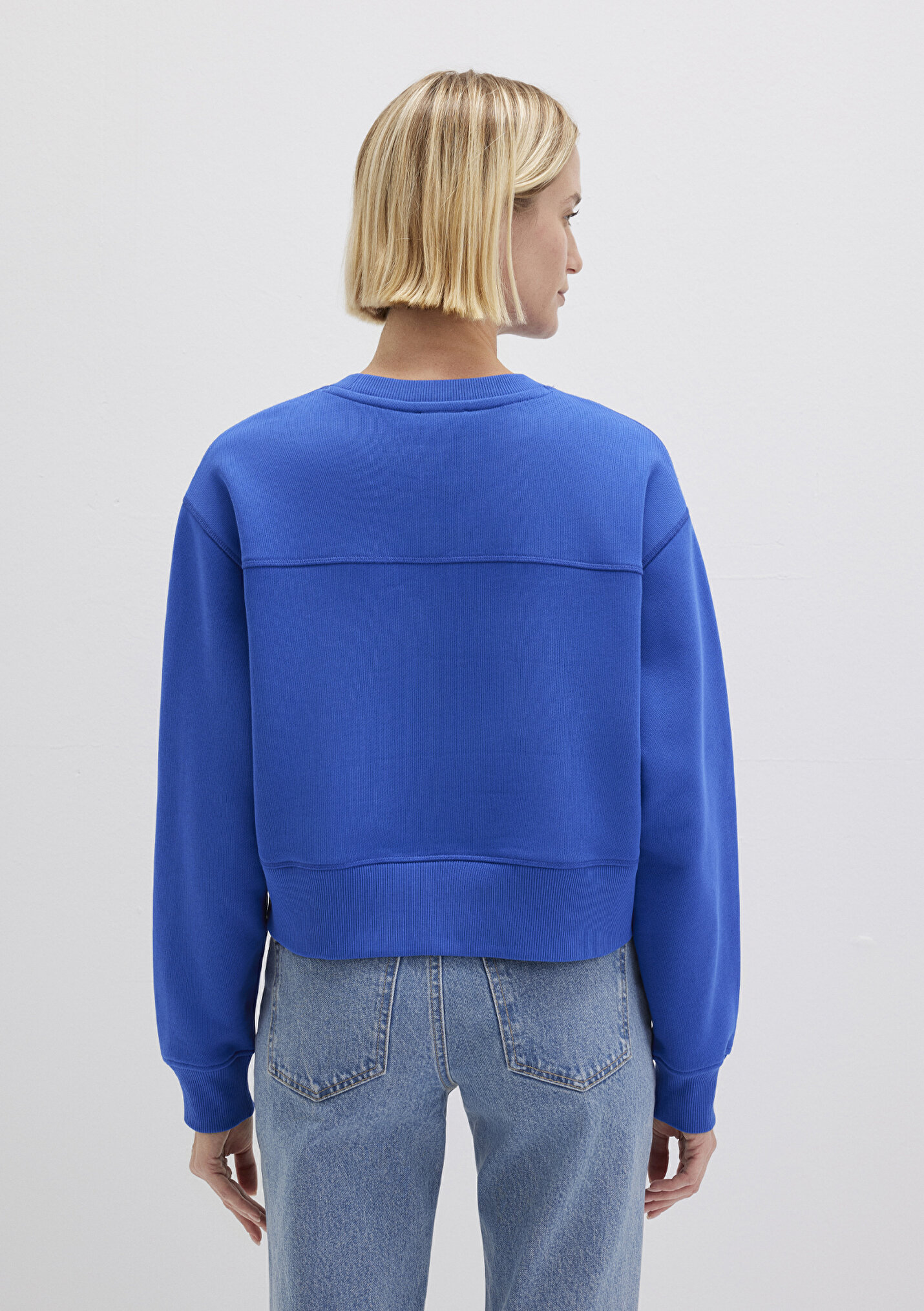 Outlet Kadın Mavi Basic Crop Sweatshirt