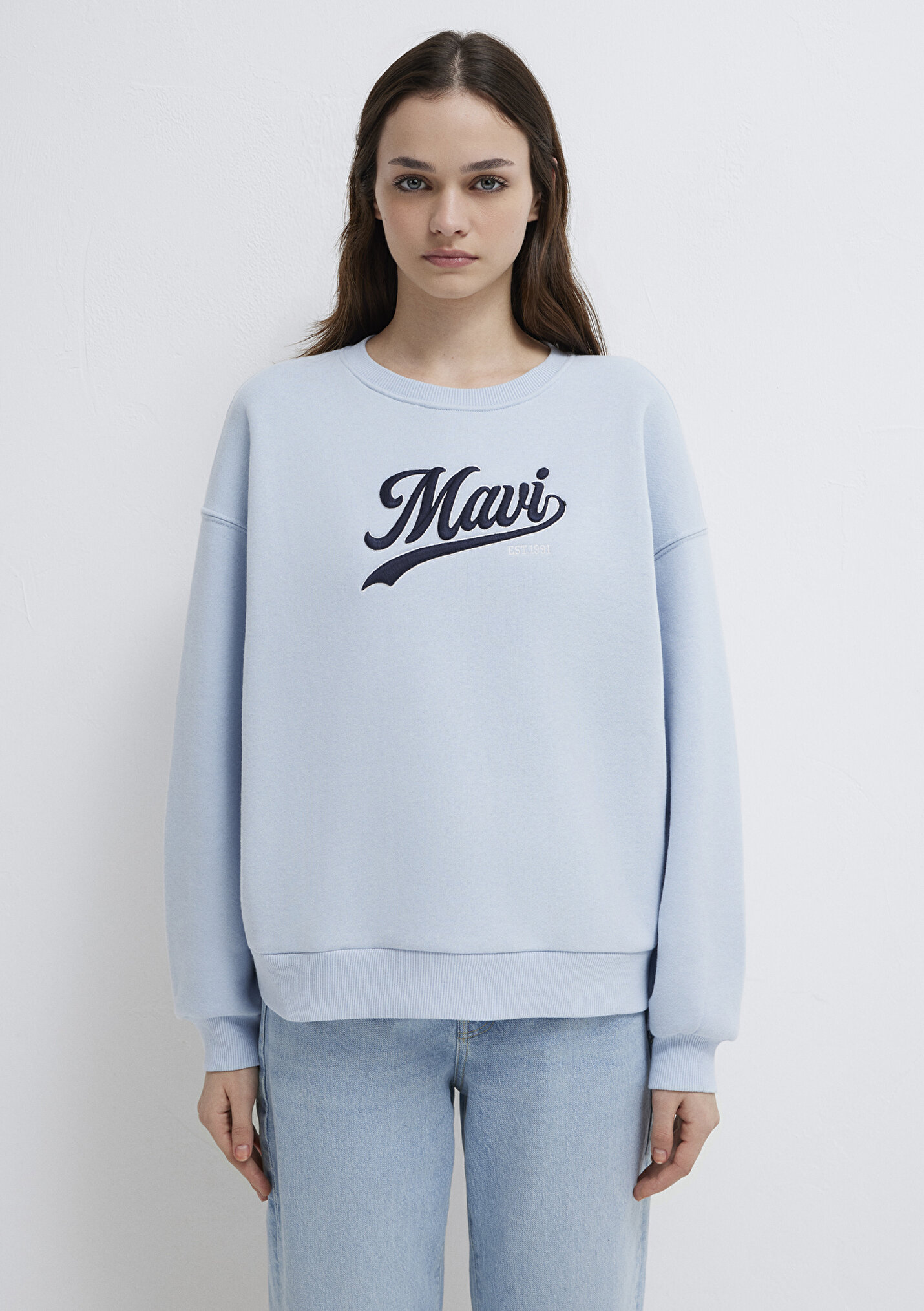 Kadın Mavi Logo Baskılı Mavi Sweatshirt