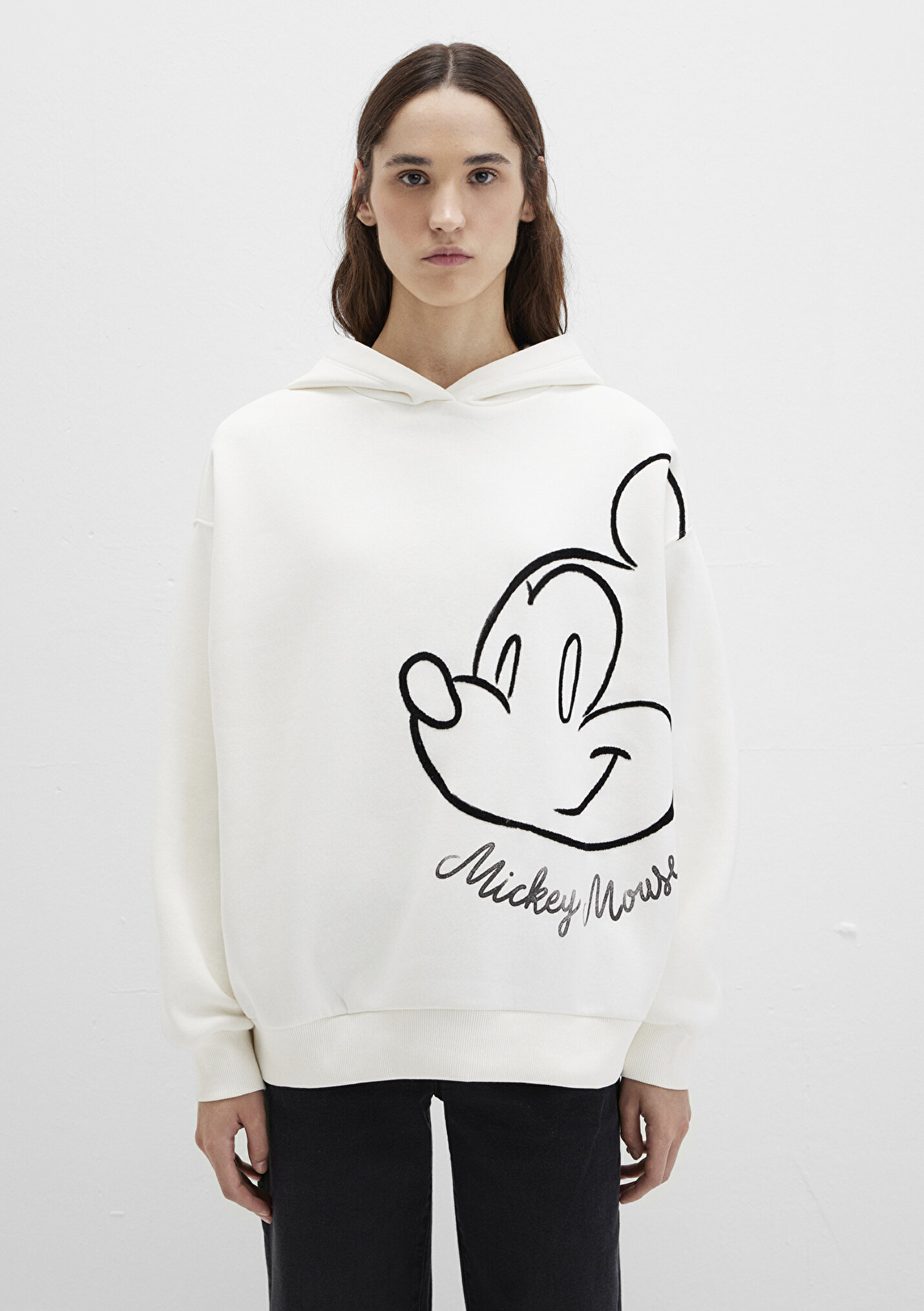 Kadın Mickey Mouse Baskılı Ekru Sweatshirt