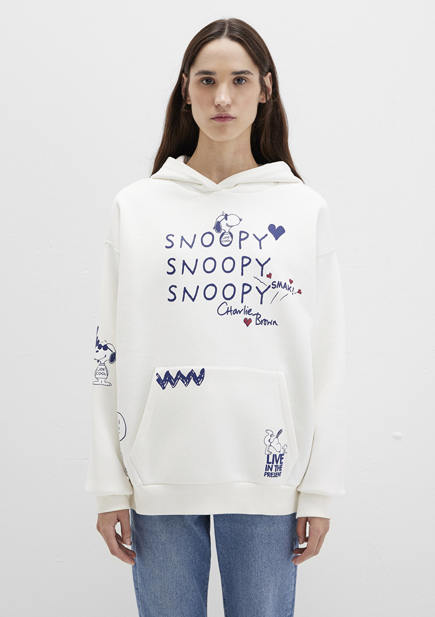 Kadın Snoopy Baskılı Ekru Sweatshirt
