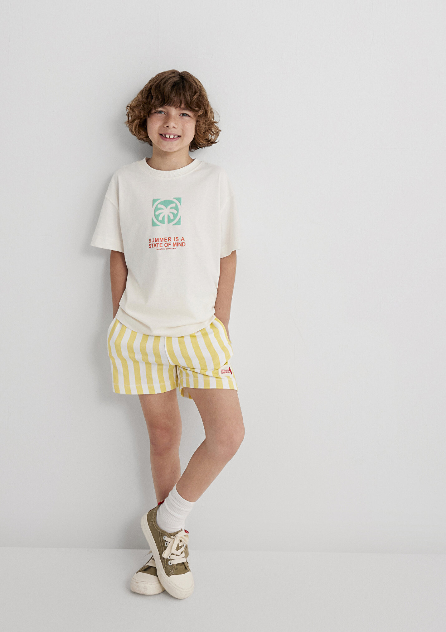 Çizgili Sarı Şort - Mavi