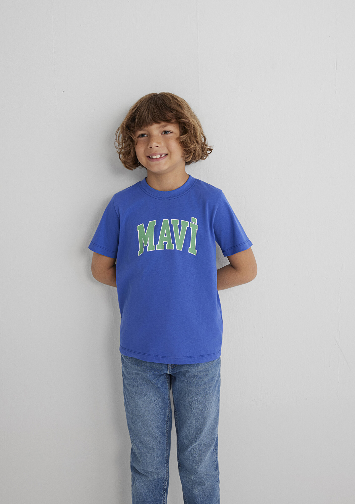 Erkek Çocuk Mavi Logo Baskılı Mavi Tişört