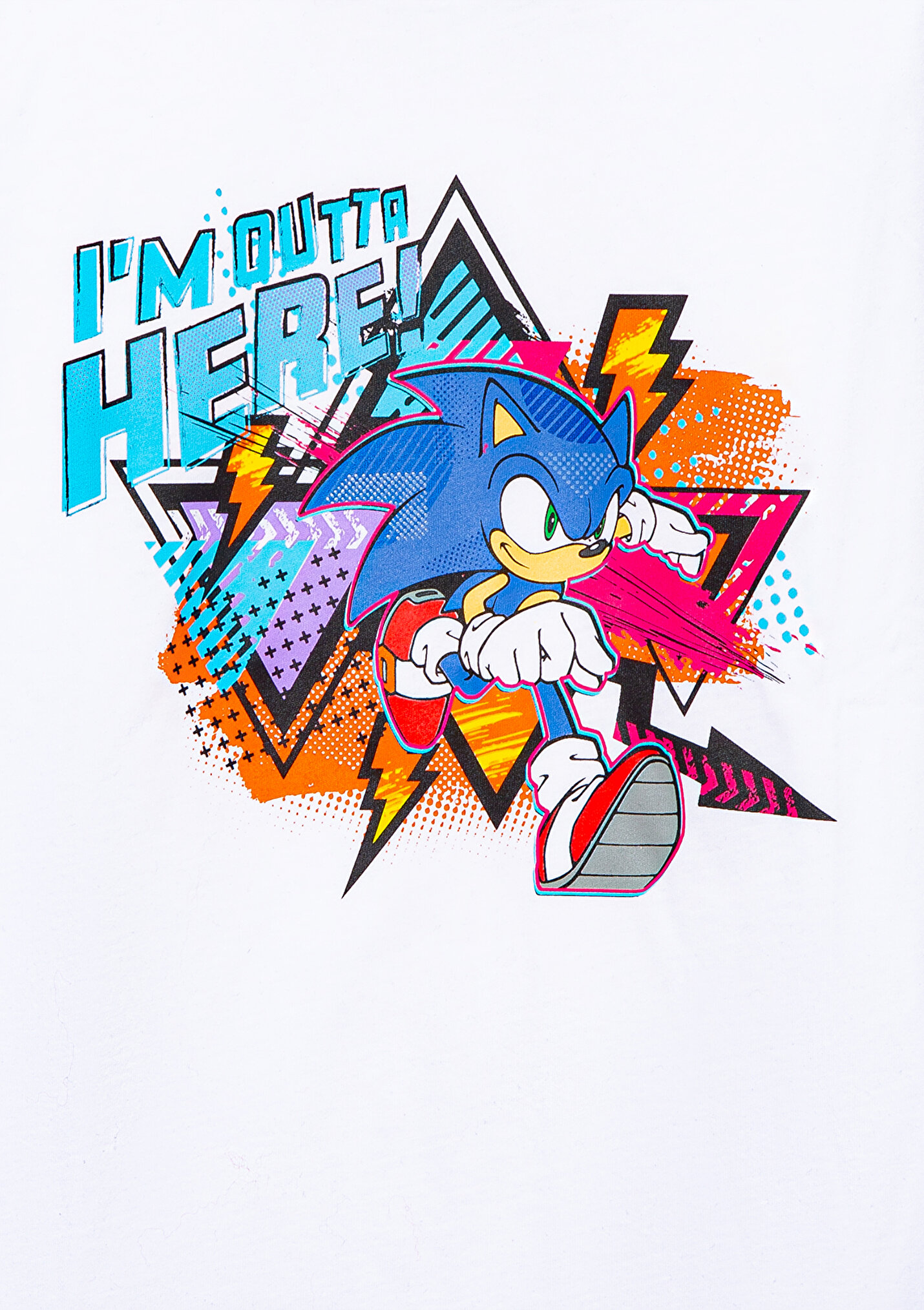 Sonic Baskılı Beyaz Tişört - Mavi