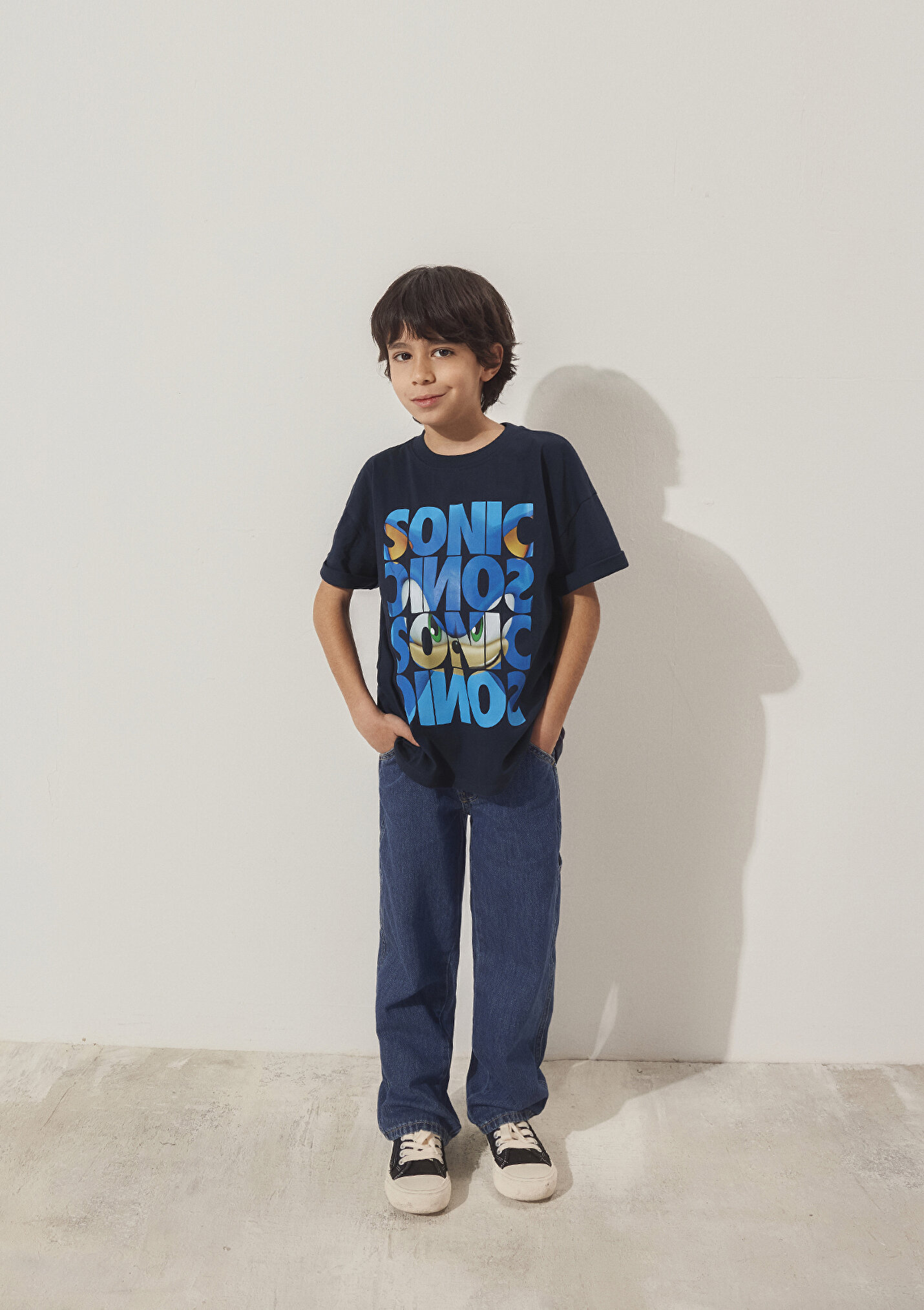 Outlet Erkek Çocuk Sonic Baskılı Lacivert Tişört