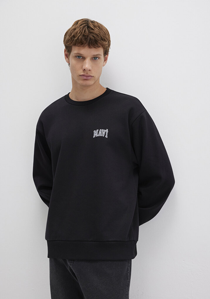Mavi Logo Baskılı Siyah Sweatshirt - Mavi