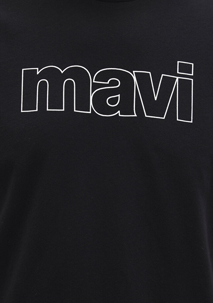 Mavi Logo Baskılı Siyah Tişört - Mavi